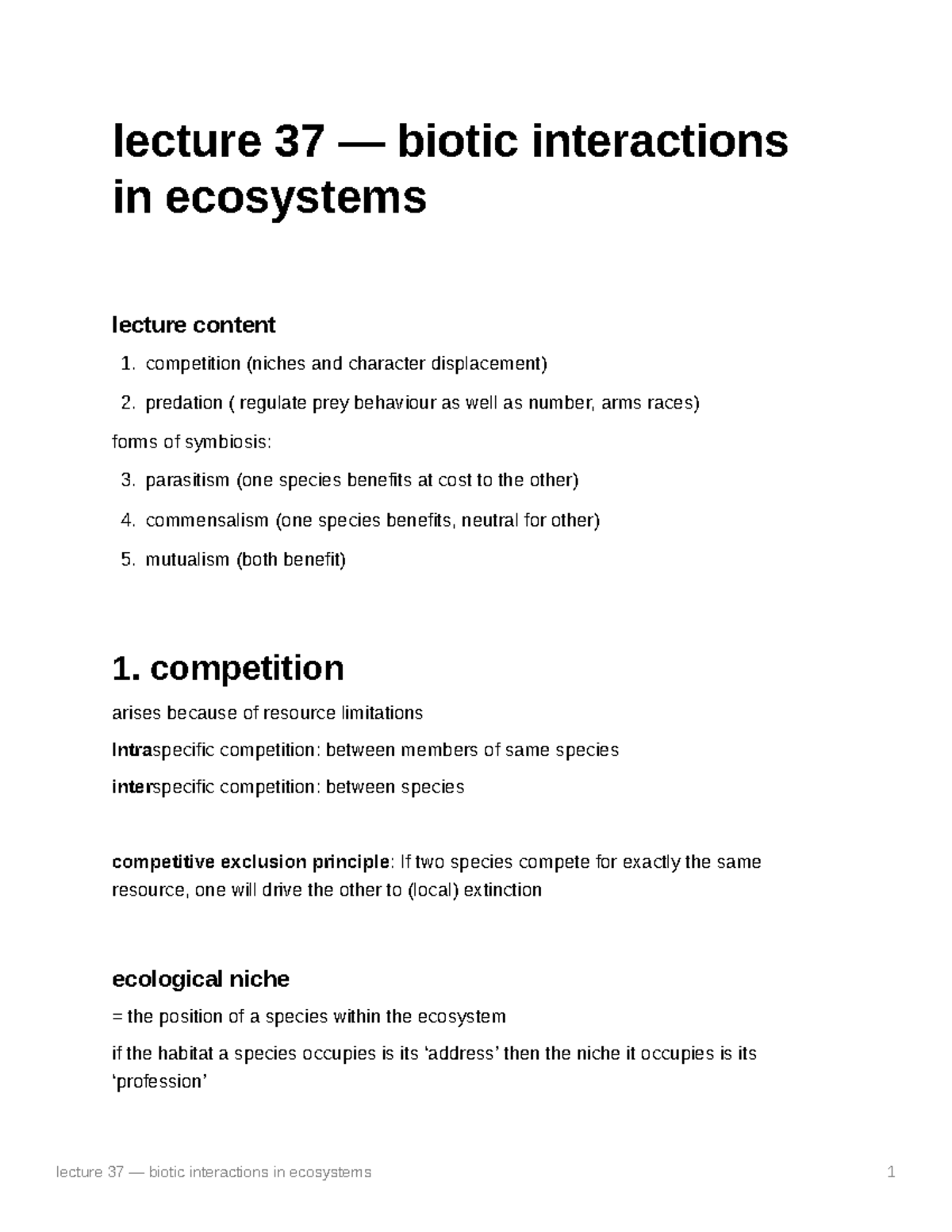 Lecture 37 biotic interactions in ecosystems - lecture 37 — biotic ...