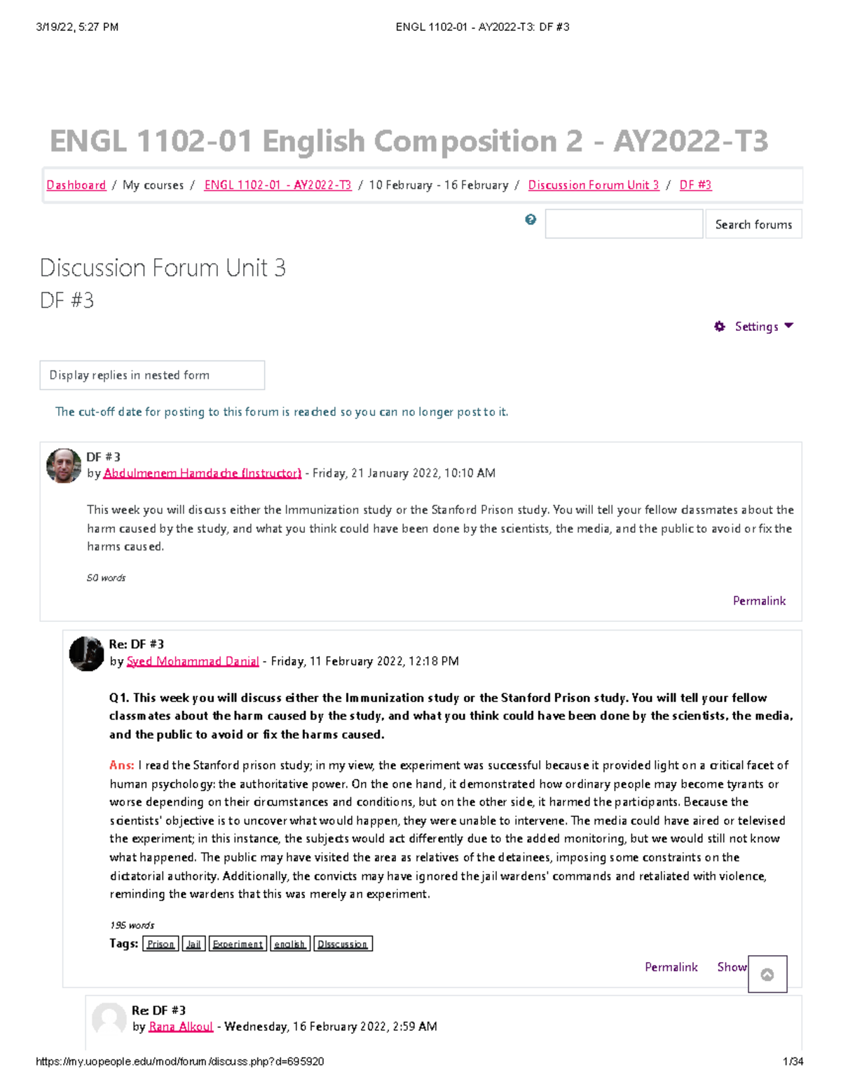 ENGL 1102-01 - AY2022-T3 DF #3 - ENGL 1102-01 English Composition 2 ...