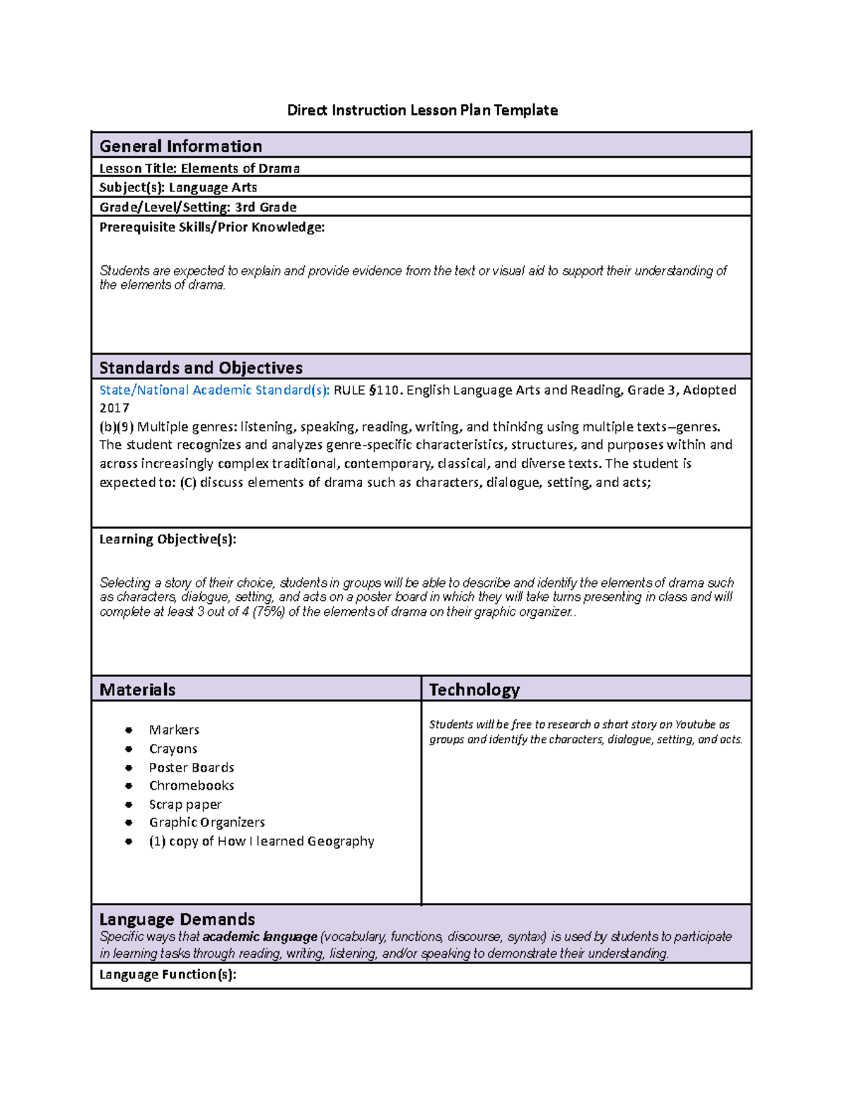 Lp direct instruction lesson plan template - Direct Instruction Lesson ...