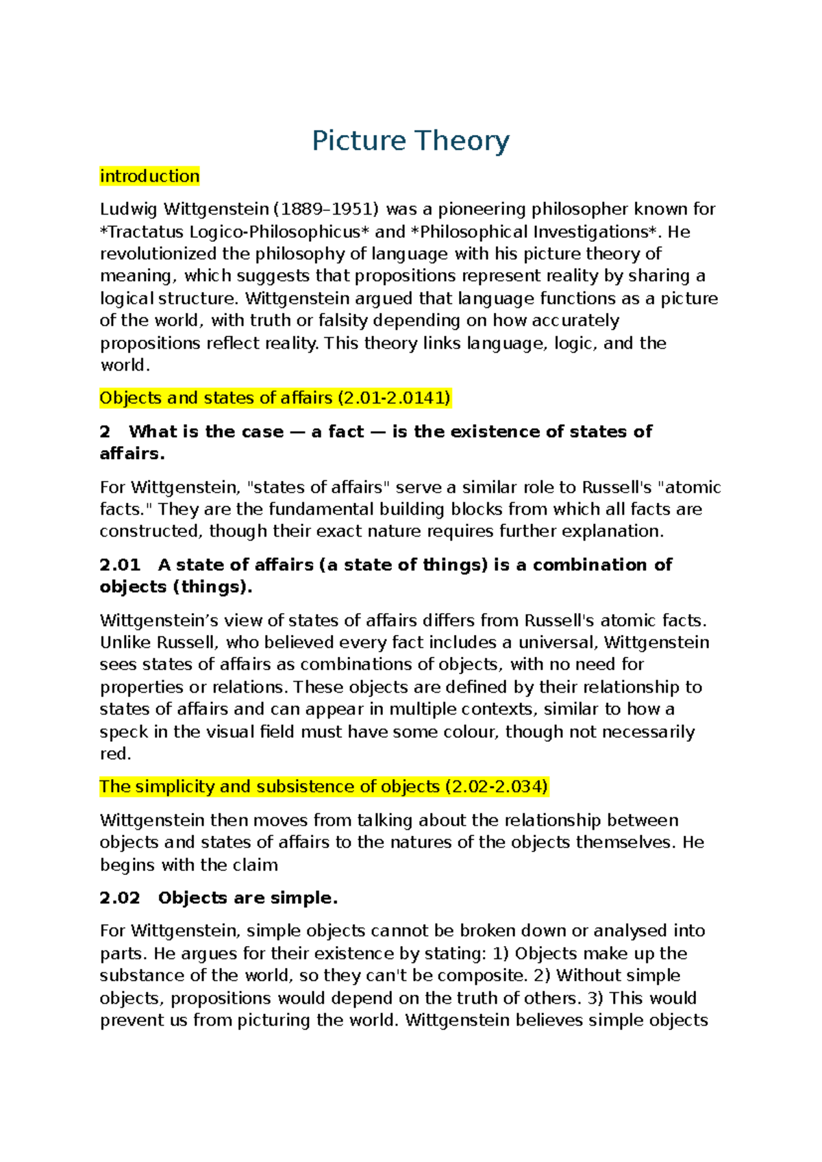 Picture Theory, wittgenstien sem 5 - Picture Theory introduction Ludwig ...