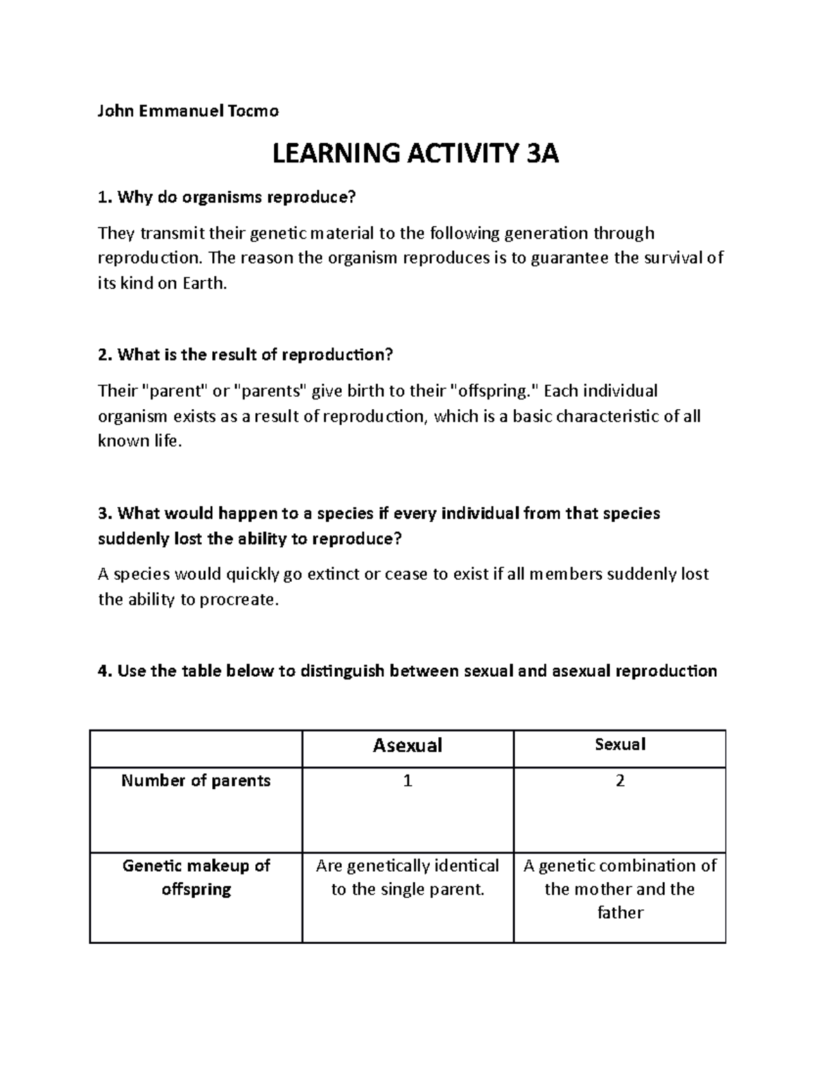 Act 3a in sci - arts - John Emmanuel Tocmo LEARNING ACTIVITY 3A Why do ...