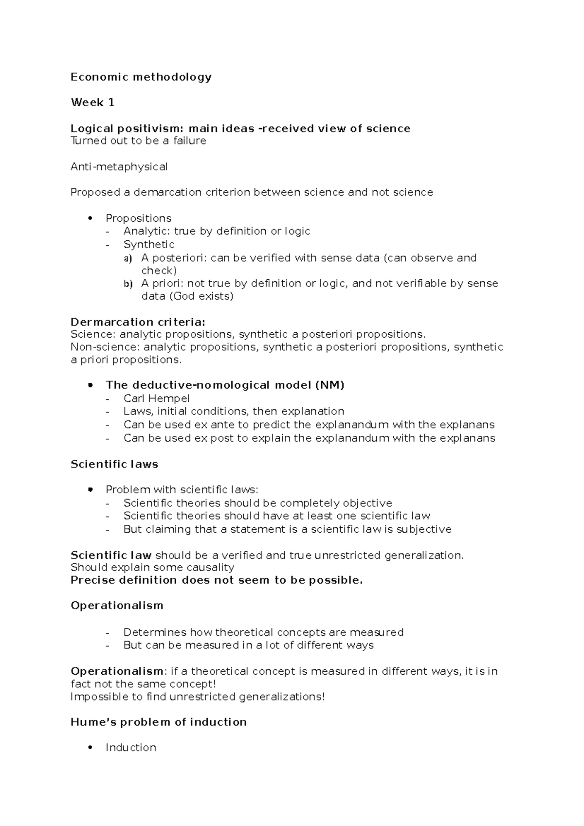 Economic methodology notes - Economic methodology Week 1 Logical ...
