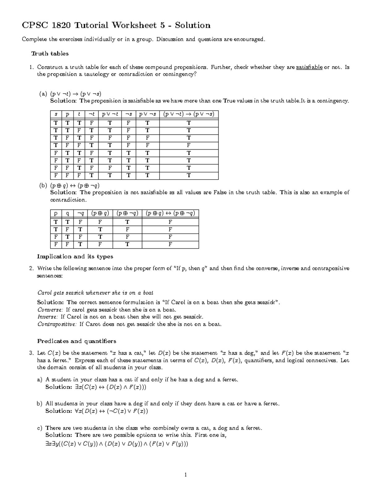 Worksheet 5 - Questions and Answers - CPSC 1820 Tutorial Worksheet 5 ...
