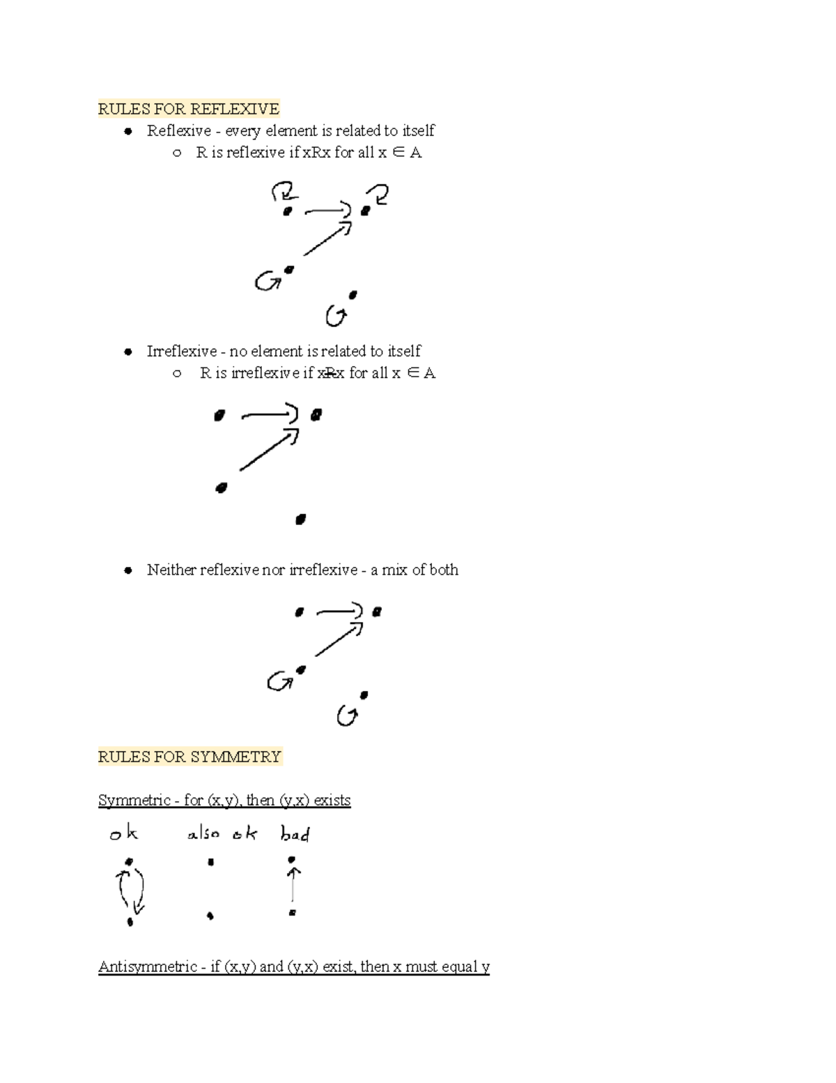 Relations - RULES FOR REFLEXIVE Reflexive - every element is related to ...