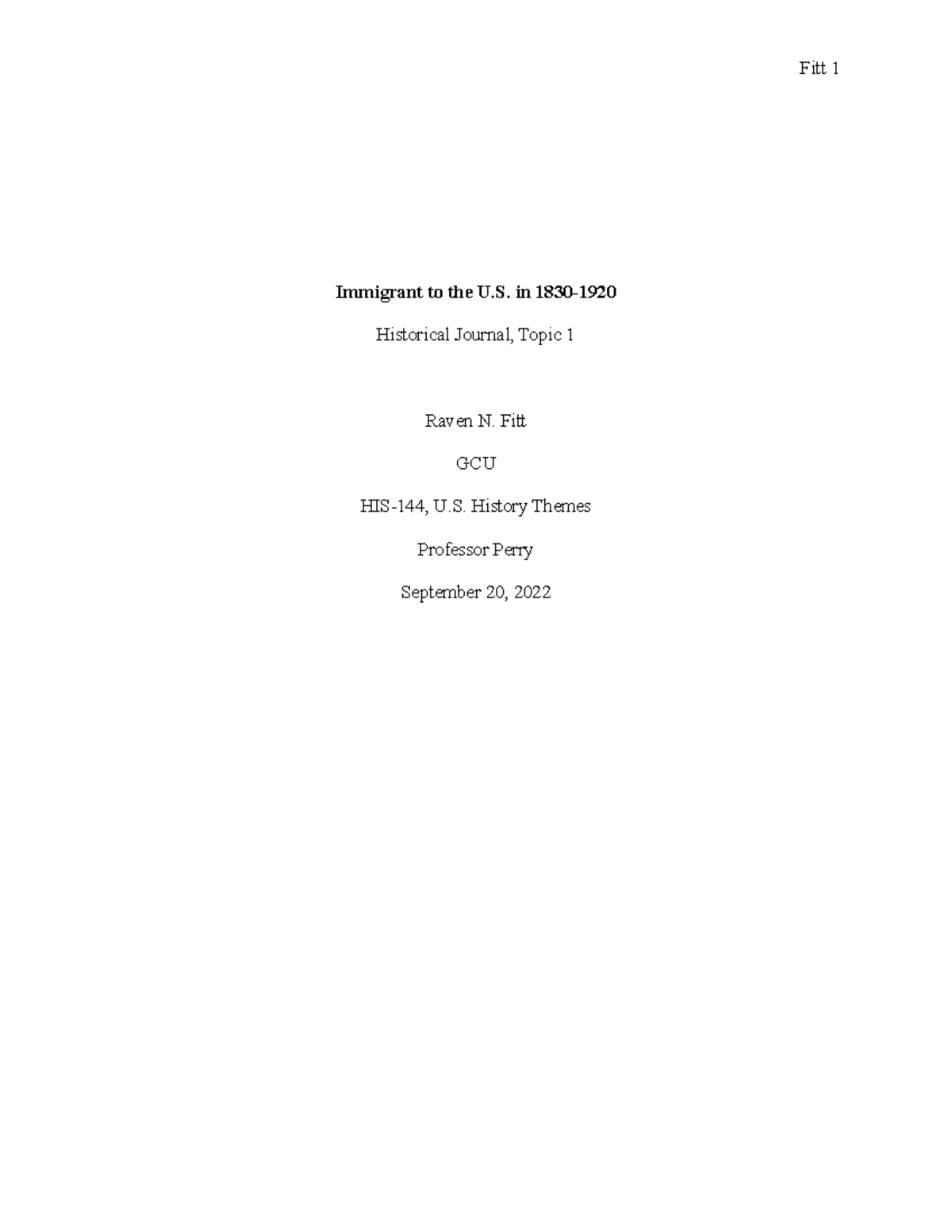 Fitt-HIS-144-T1-Historical Journal - Immigrant to the U. in 1830 ...