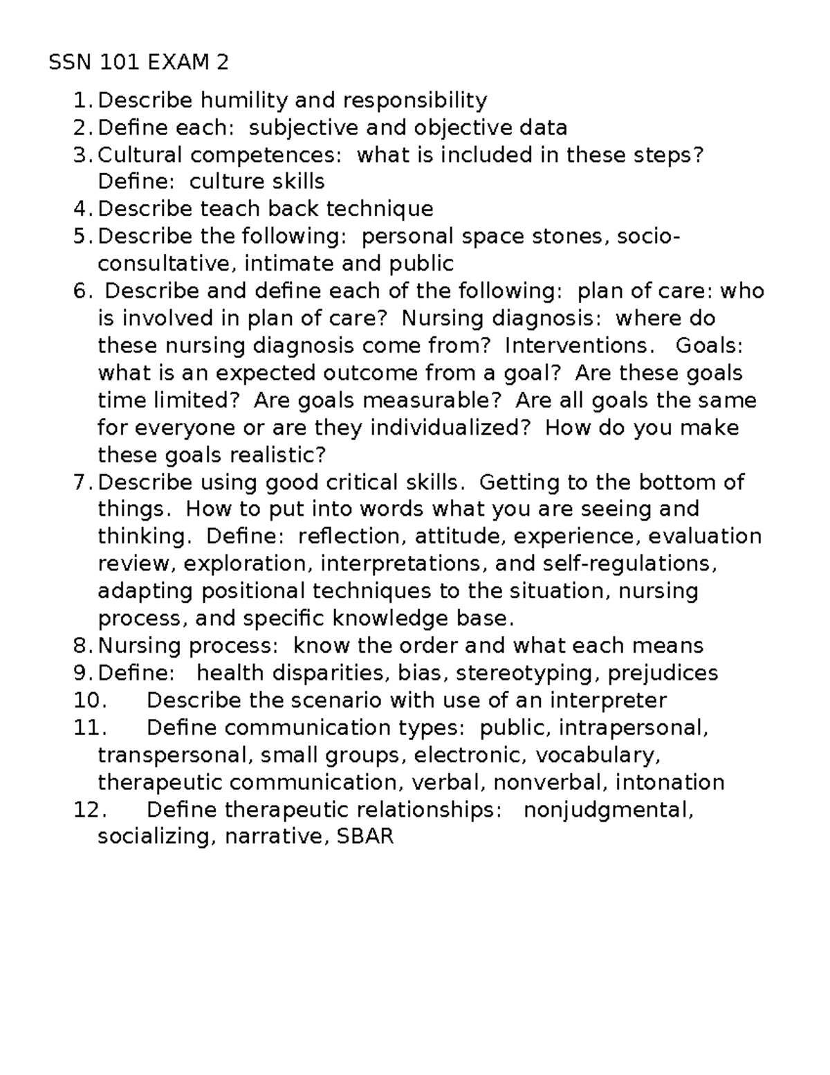 SSN 101 EXAM 2study guide student - SSN 101 EXAM 2 Describe humility ...