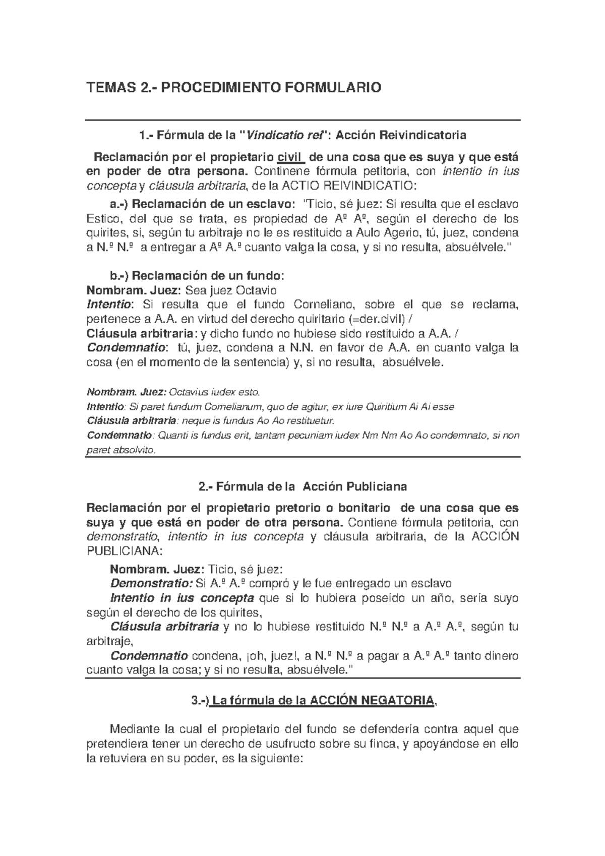 procedimientos romano - TEMAS 2.- PROCEDIMIENTO FORMULARIO 1.- Fórmula ...