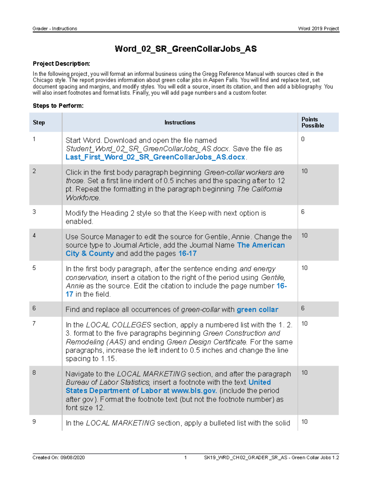 Word 02 SR Green Collar Jobs AS Instructions - Grader - Instructions ...