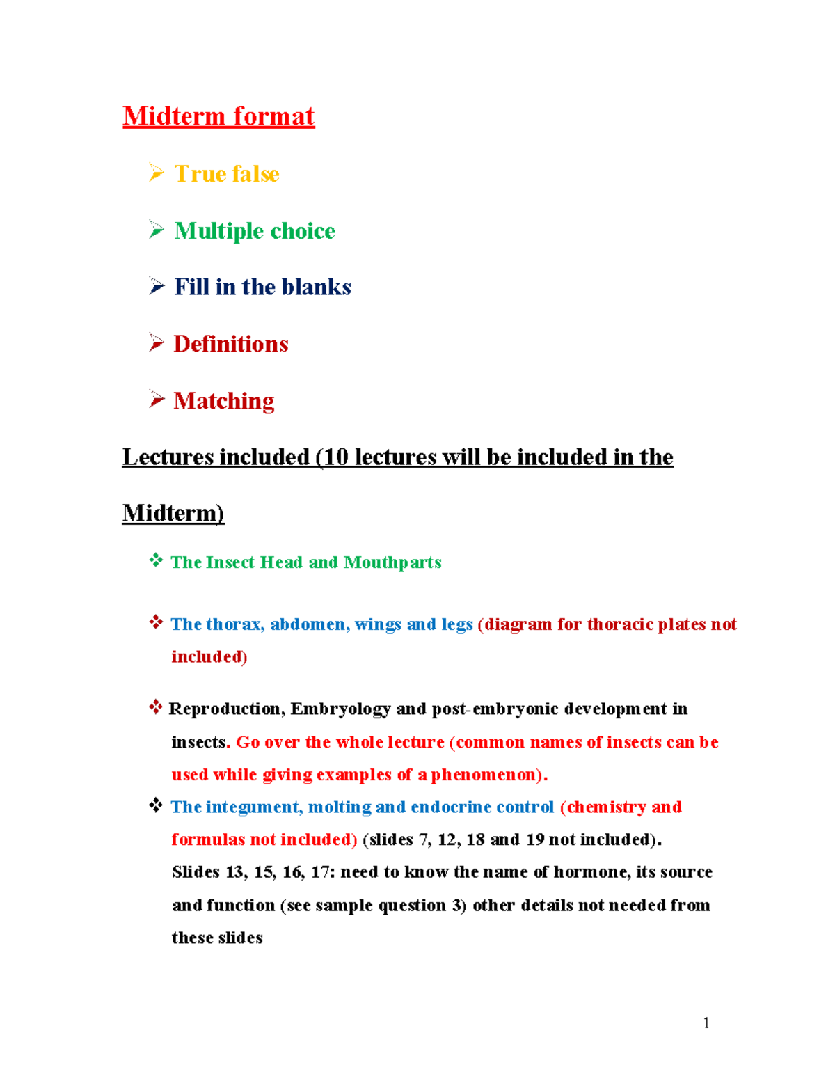 Midterm format -2022 - Midterm format True false Multiple choice Fill ...