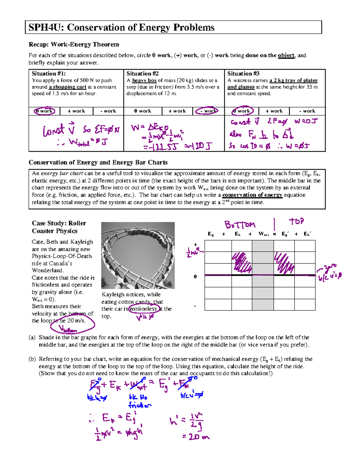 Conservation of Energy Solutions - SPH4U: Conservation of Energy ...