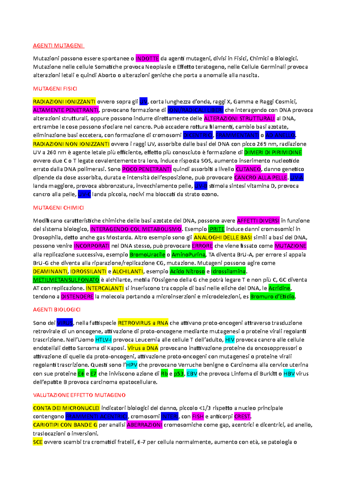Citogenetica XVII (18) - AGENTI MUTAGENI Mutazioni possono essere ...