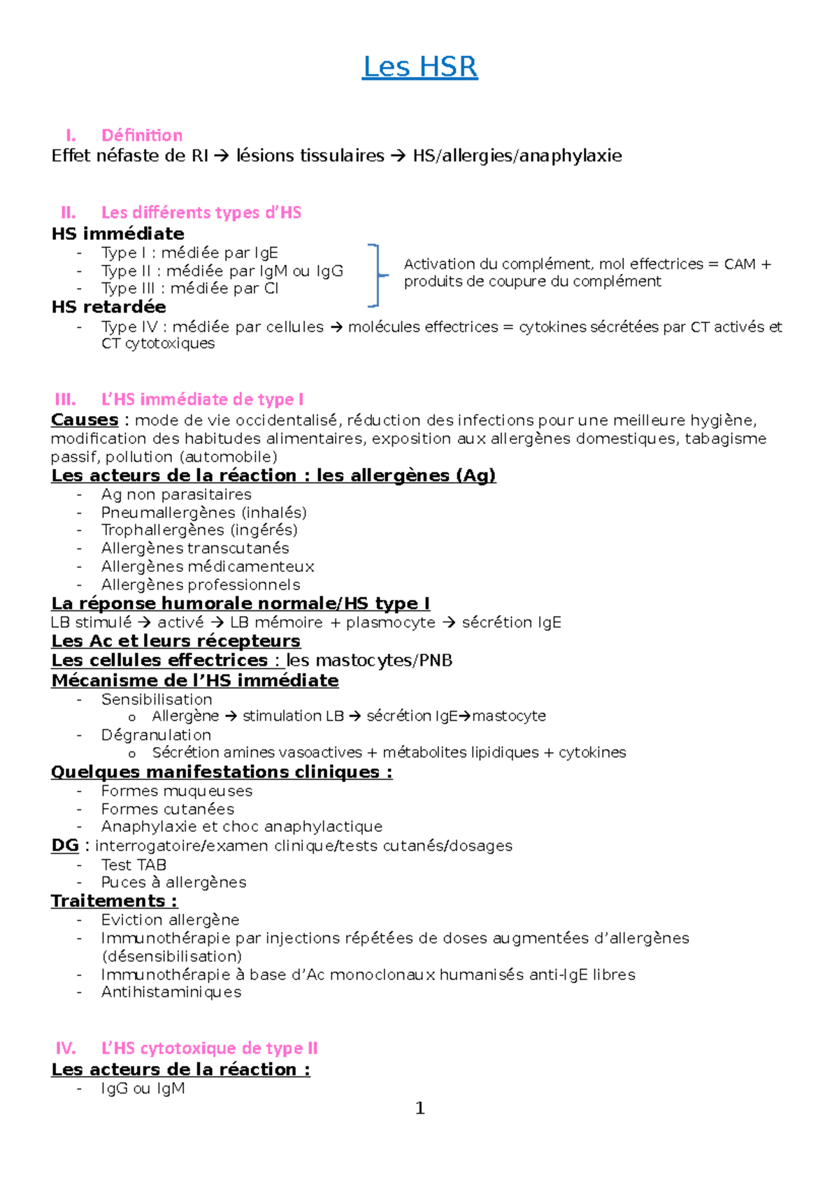 Les HSR - Les HSR - Les HSR I. Définition Effet néfaste de RI lésions ...