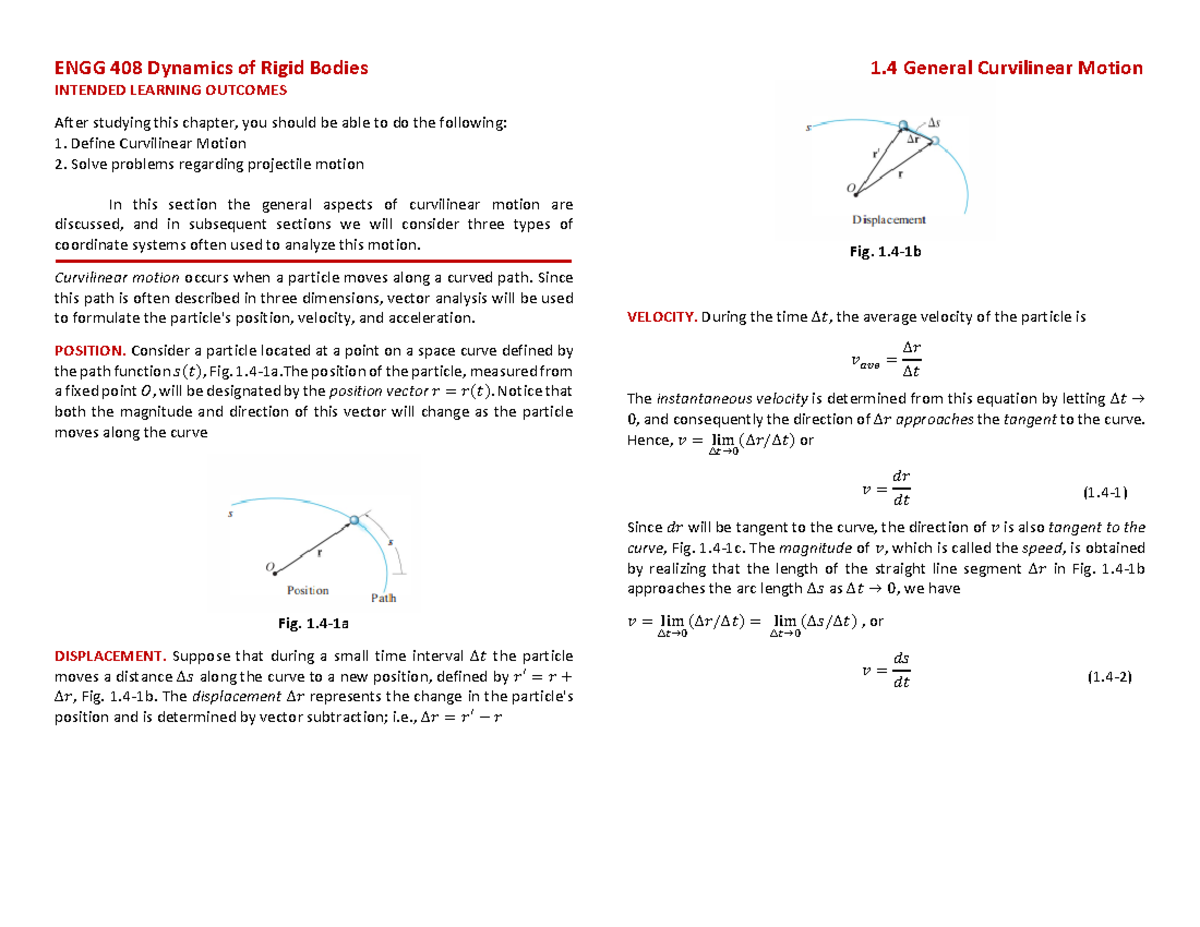 Module 1.4 - Curvilinear Motion - ENGG 408 Dynamics of Rigid Bodies 1 ...