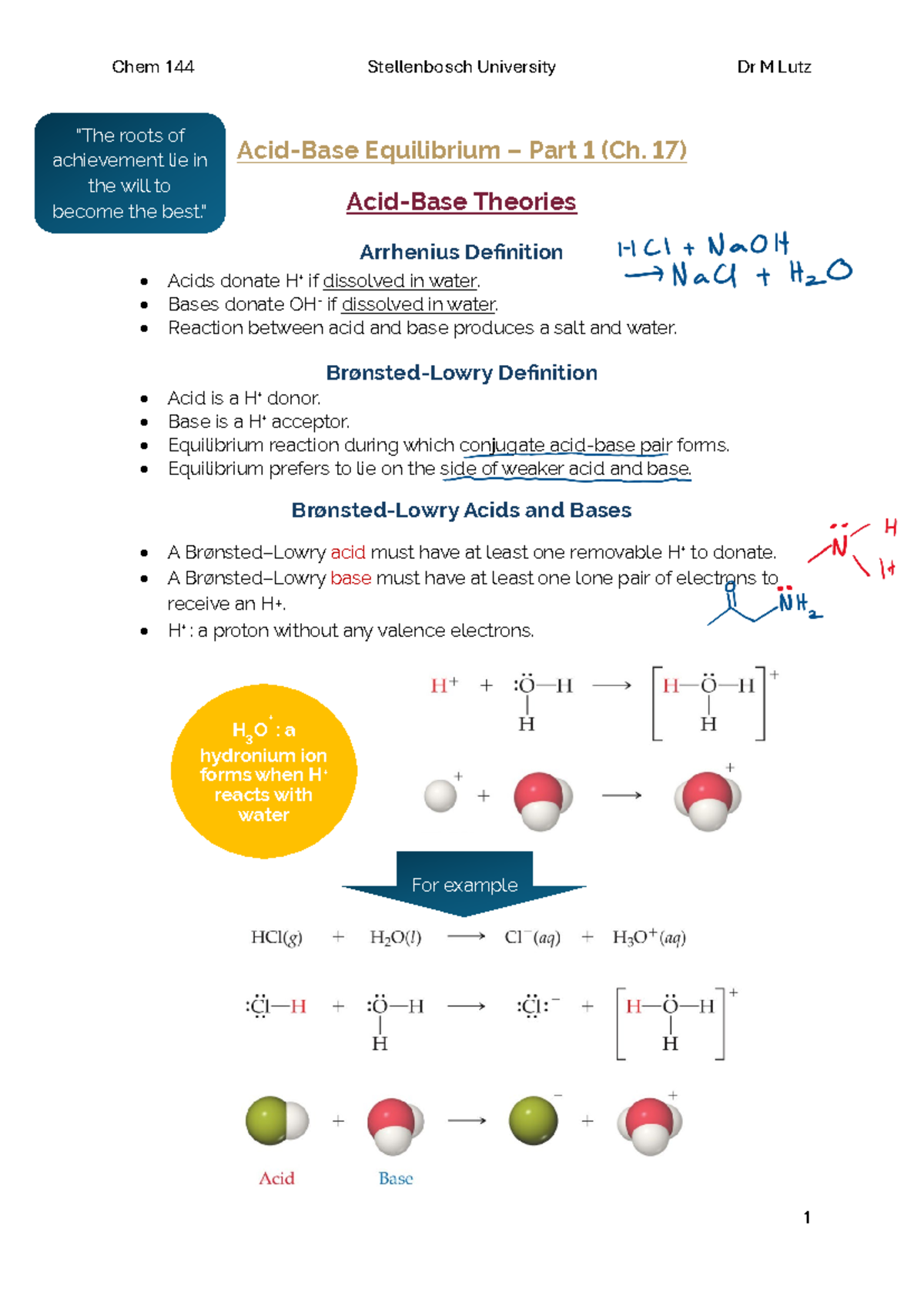 Acid-Base Equilibrium - Part 1 complete - Acid-Base Equilibrium – Part ...