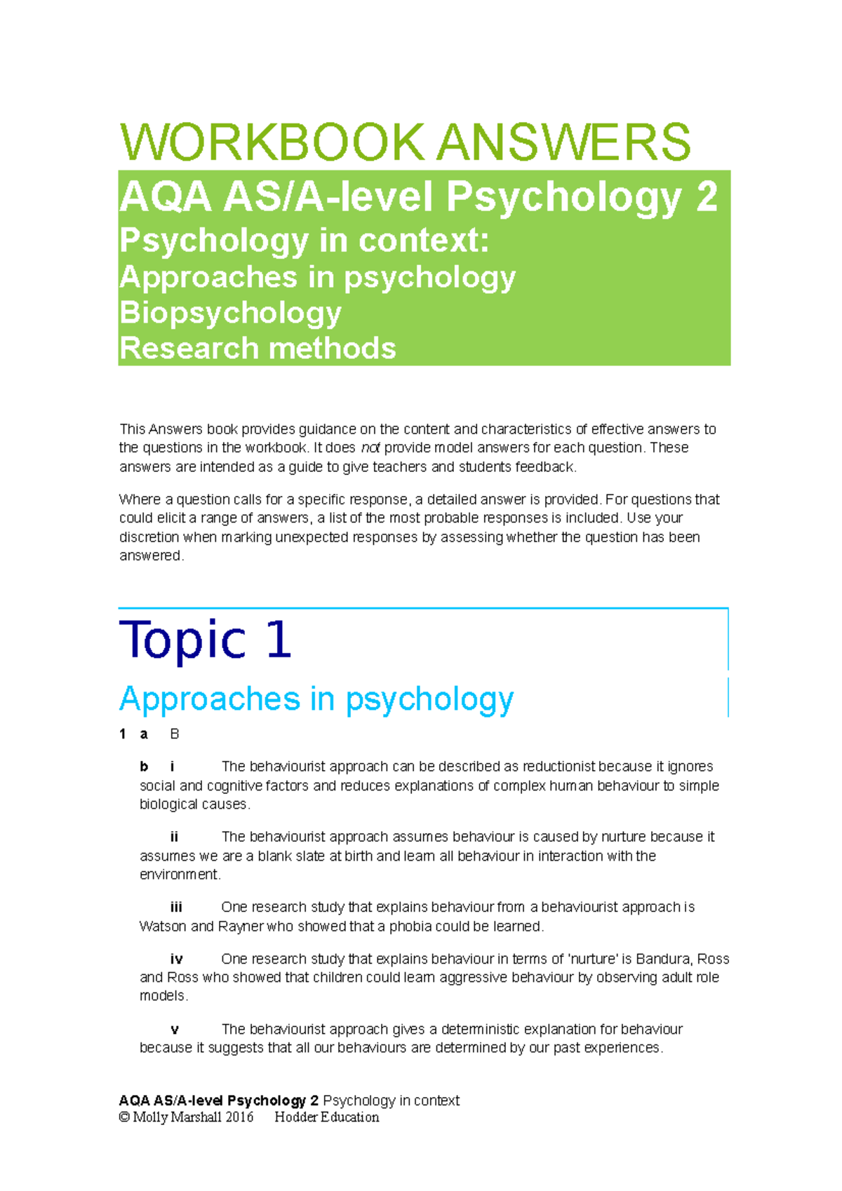 Psychology AQA 2 Workbook Answers - WORKBOOK ANSWERS AQA AS/A-level ...