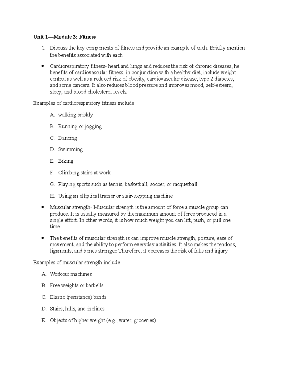 Unit 1 module three notes health - Unit 1—Module 3: Fitness 1. Discuss ...