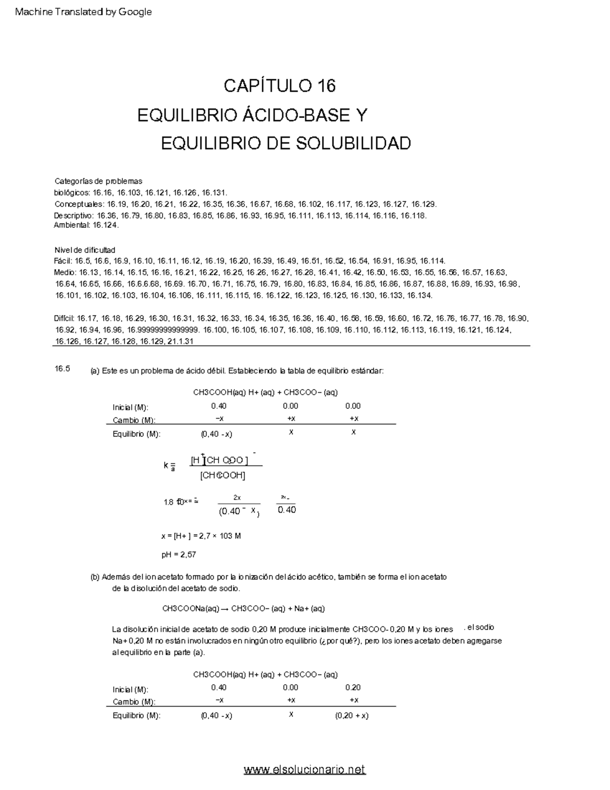 Solucionario quimica de raymond chang 12-466-609 - 1 10 − X 0. 5 ×= ≈ (0. − 3 [H ][CH COO ...