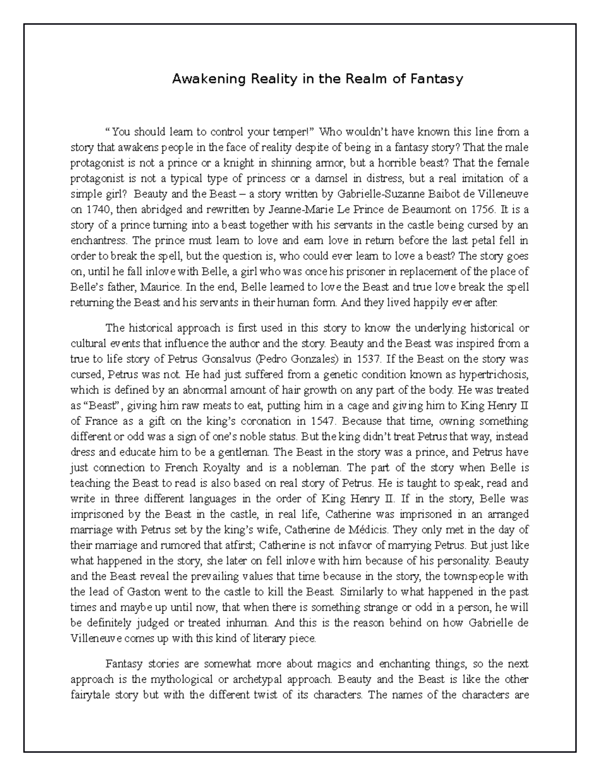 Beauty&the Beast - analysis - Awakening Reality in the Realm of Fantasy ...