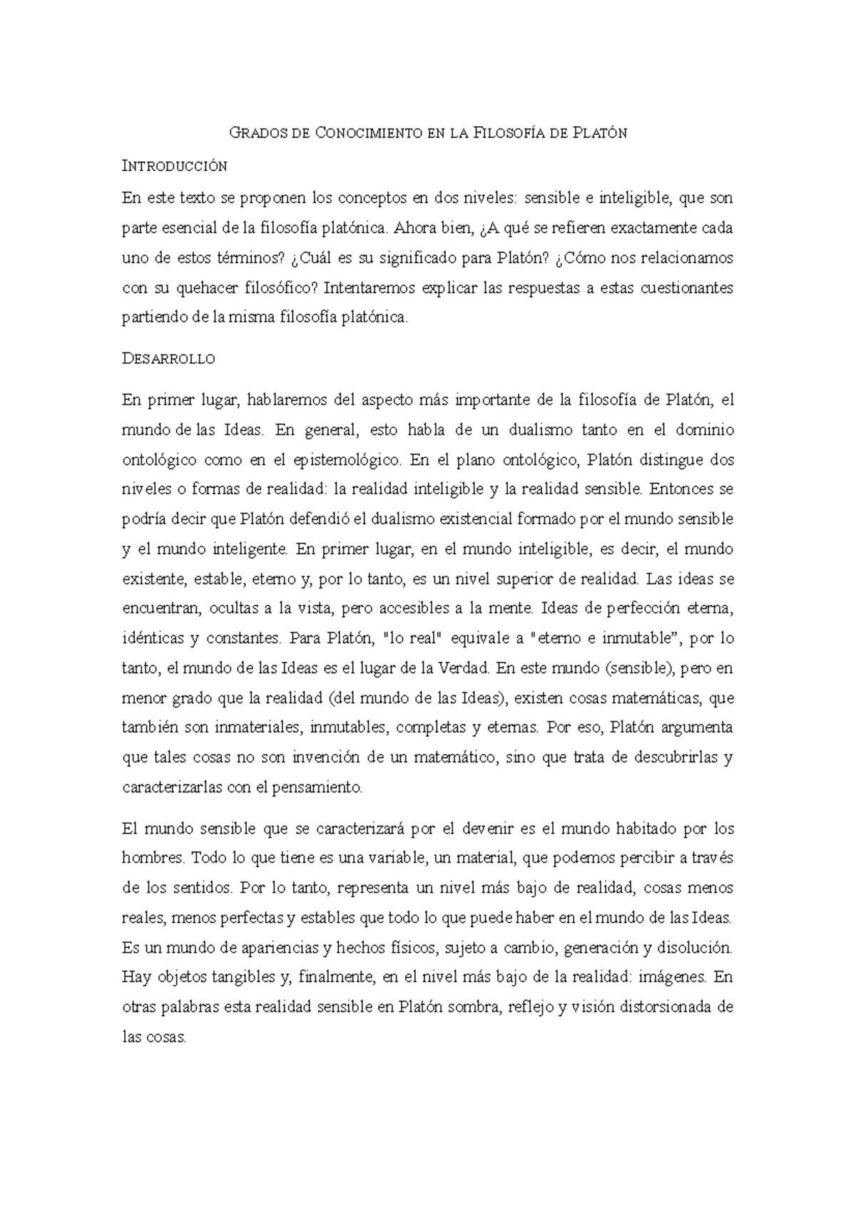 Grados de conocimento platón - GRADOS DE CONOCIMIENTO EN LA FILOSOFÍA ...