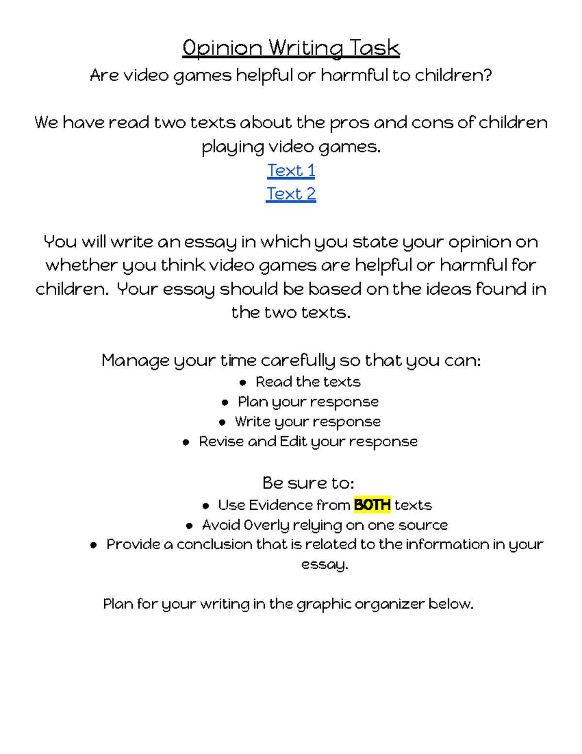 Fffff Opinion Writing Task-Planning - Opinion Writing Task Are video ...