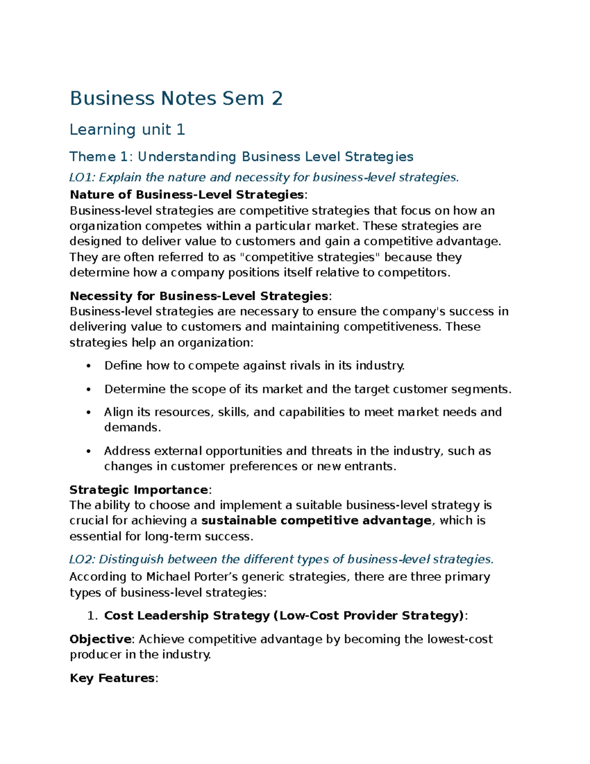 Business Notes Sem 2 Test 1 - Business Notes Sem 2 Learning unit 1 ...