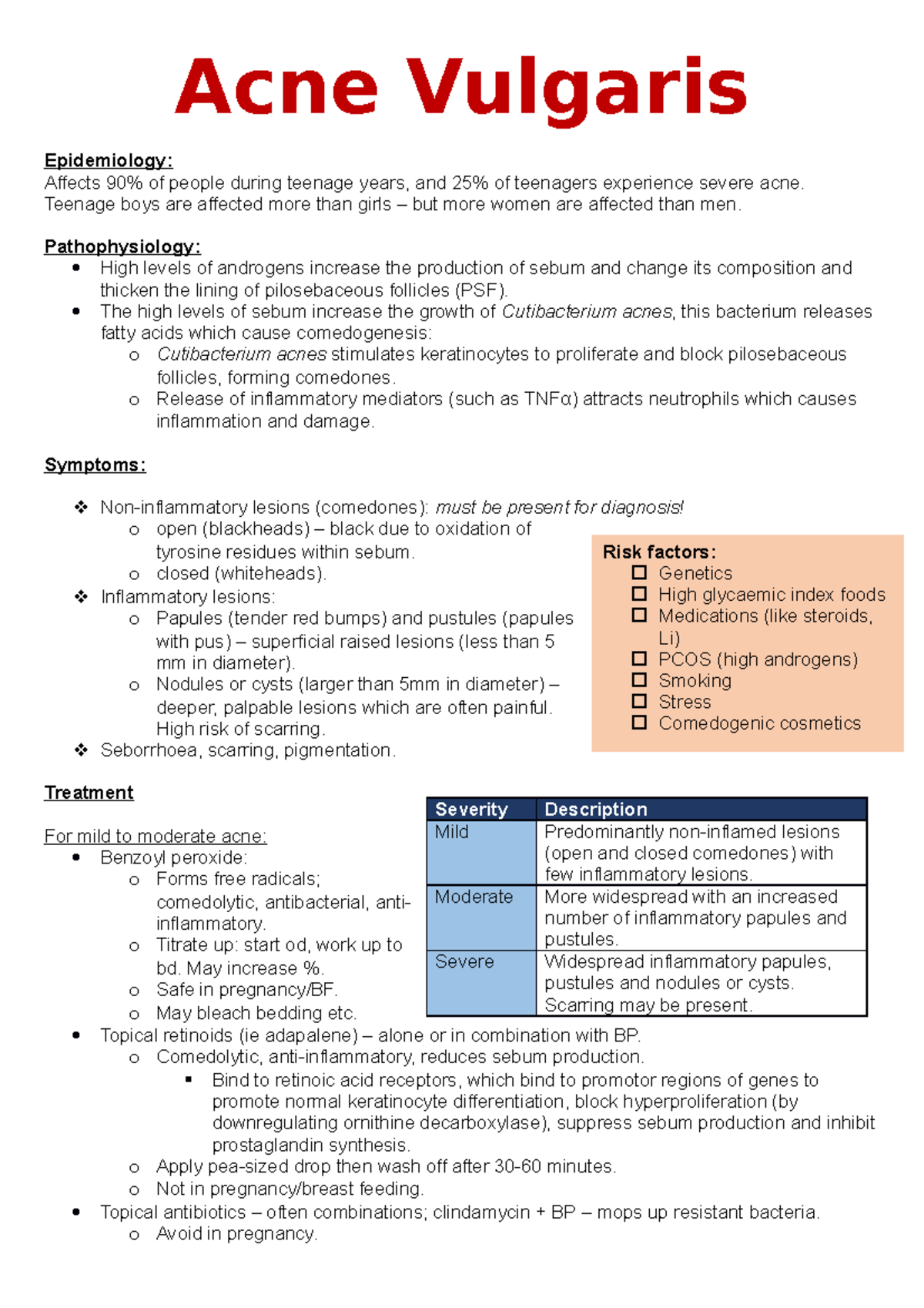 Acne Vulgaris - pathology, therapeutics, guidelines - Acne Vulgaris ...