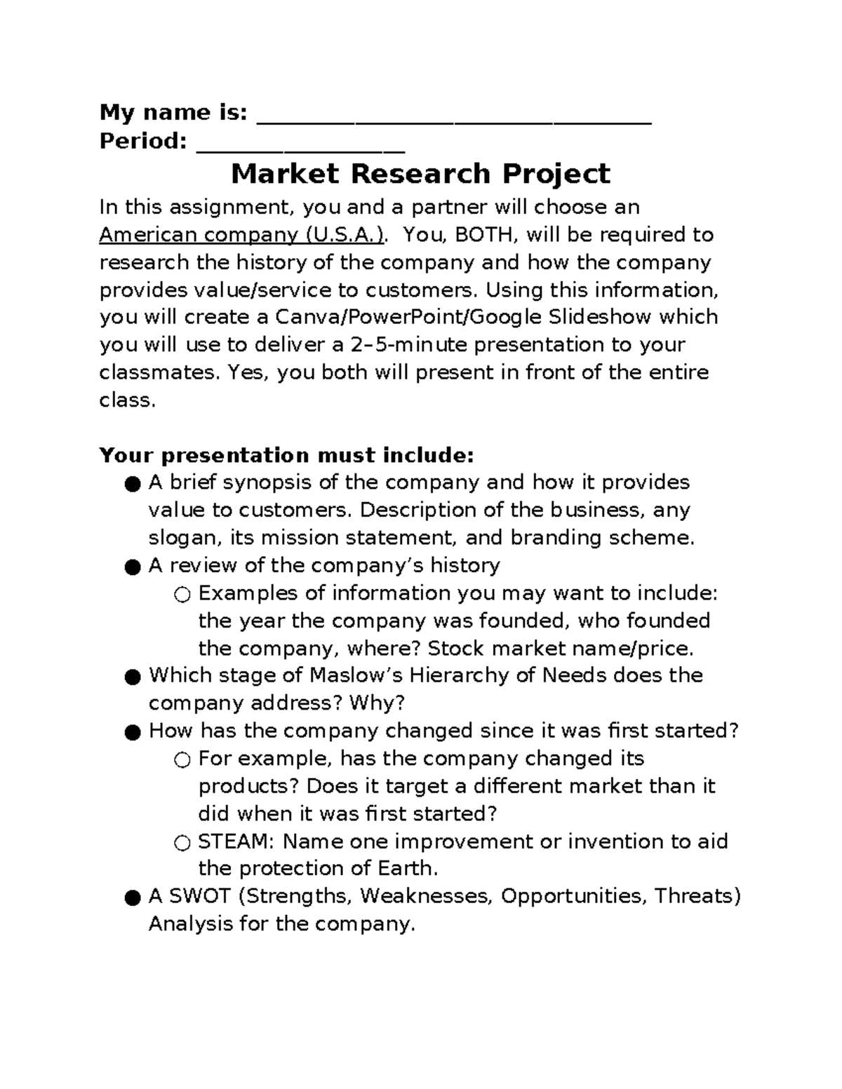 American Business Research Project - My name is ...