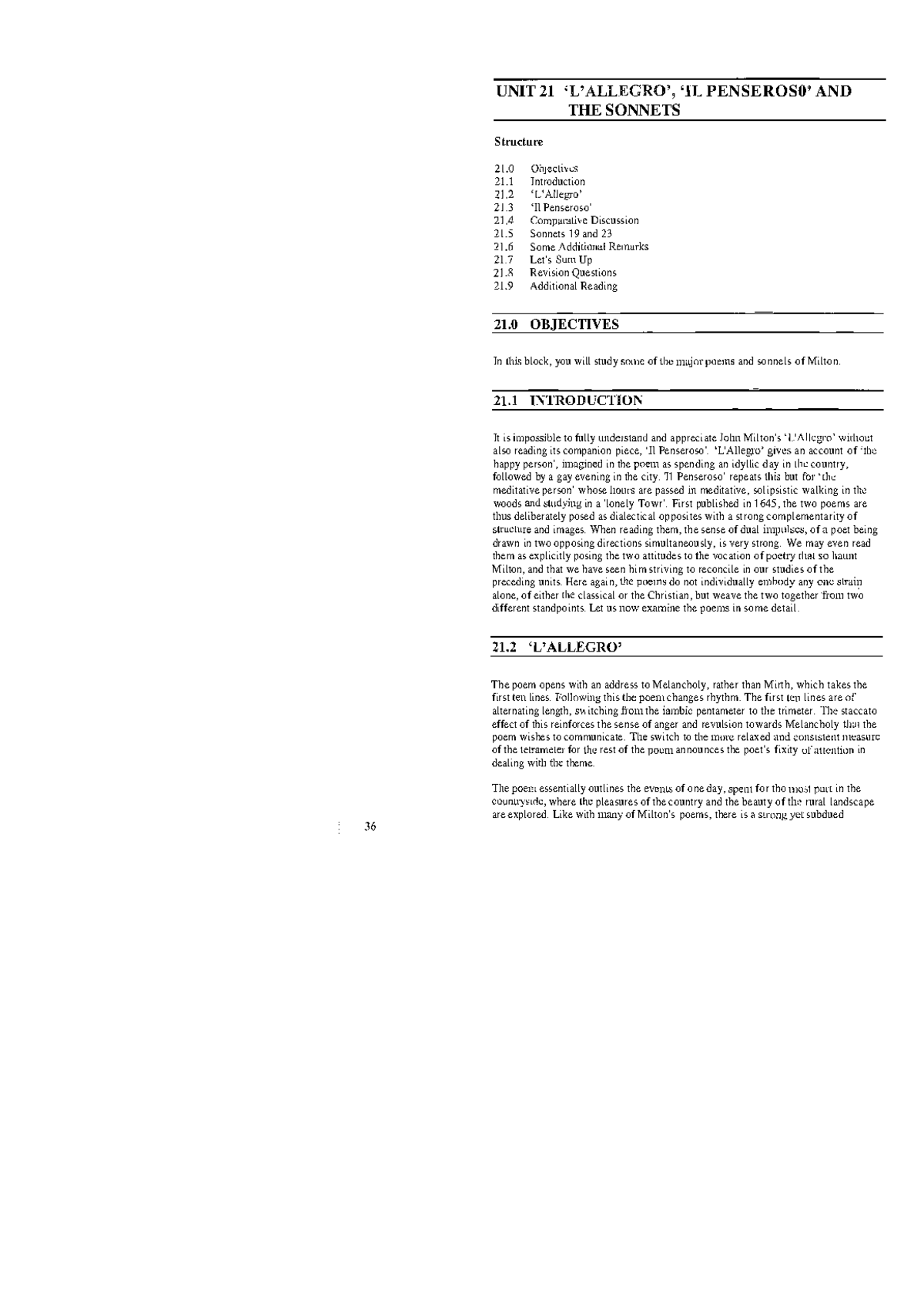 Unit-21LAllegro II Penseroso and the Sonnets - UNIT 21 'L9ALLEGR09, 'IL ...