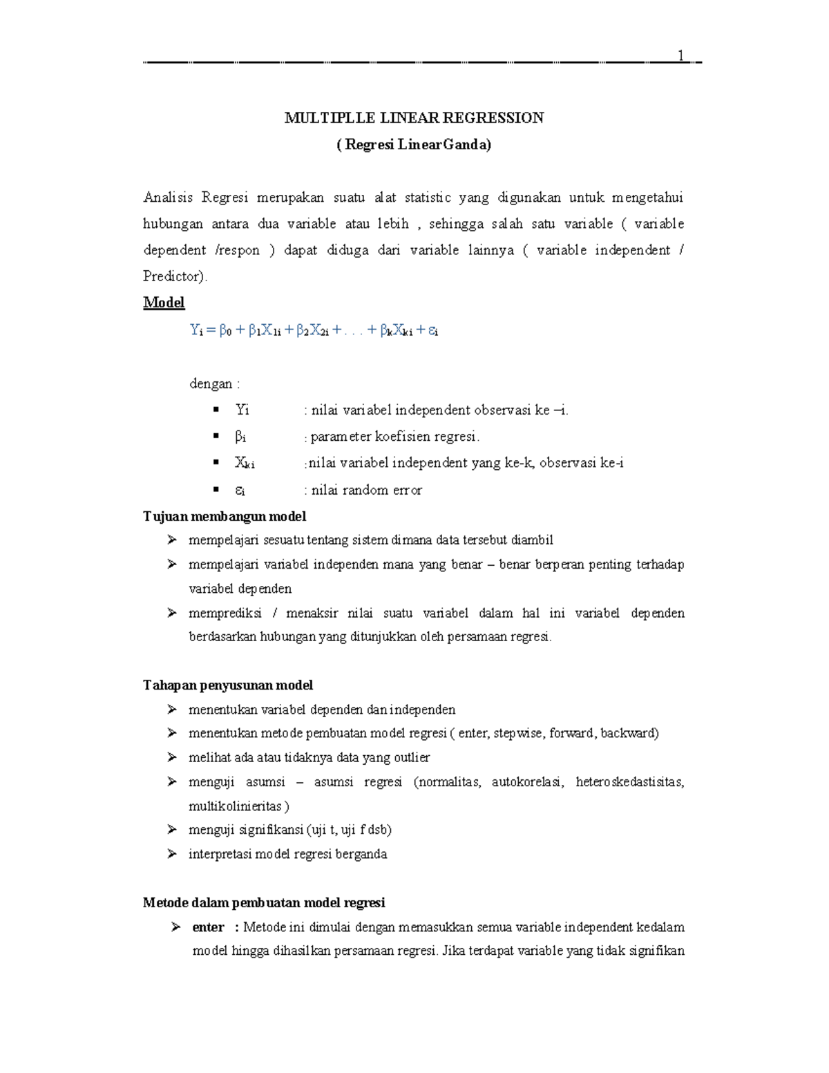 Regresi Linear Ganda - MULTIPLLE LINEAR REGRESSION ( Regresi ...