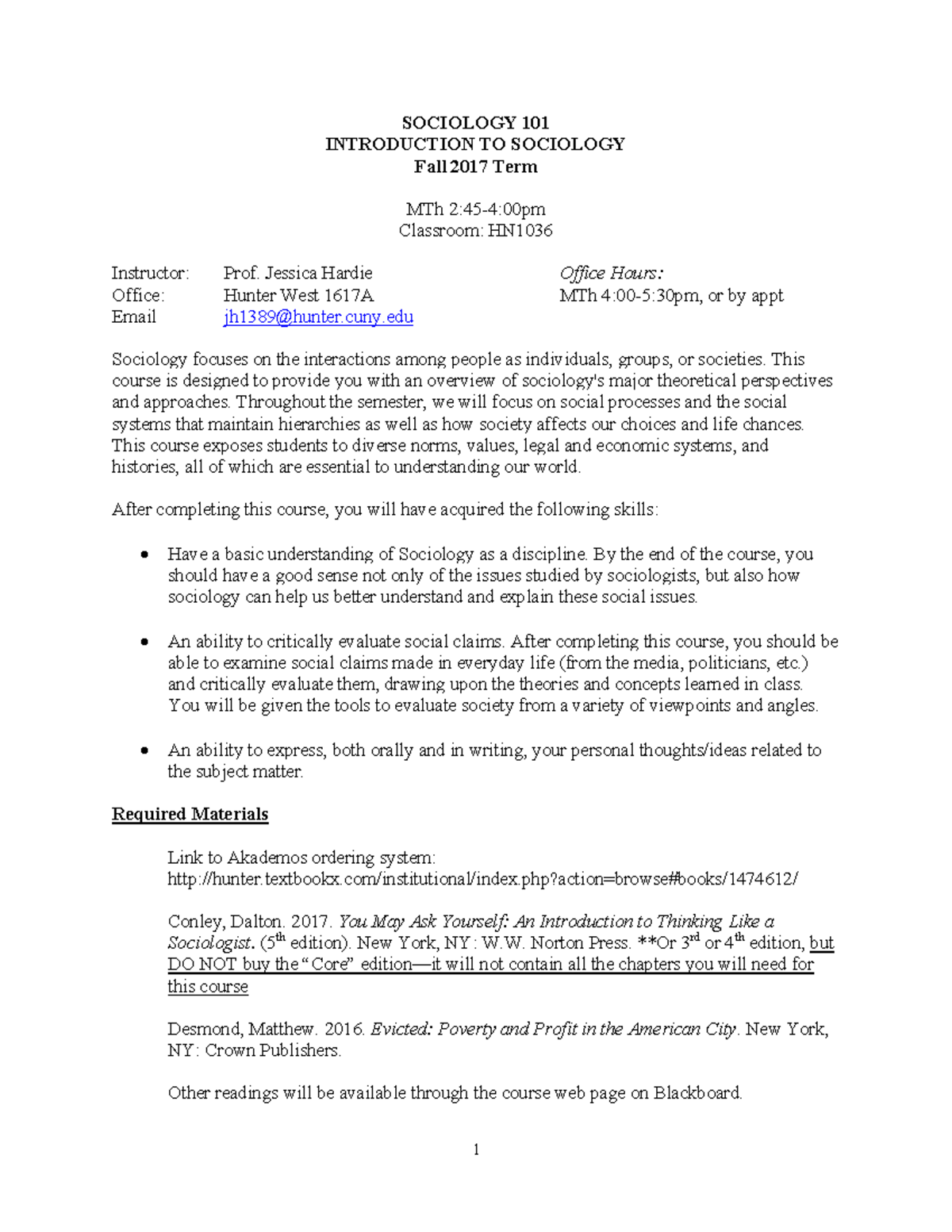Syllabus intro Fall2017 - SOCIOLOGY 101 INTRODUCTION TO SOCIOLOGY Fall ...