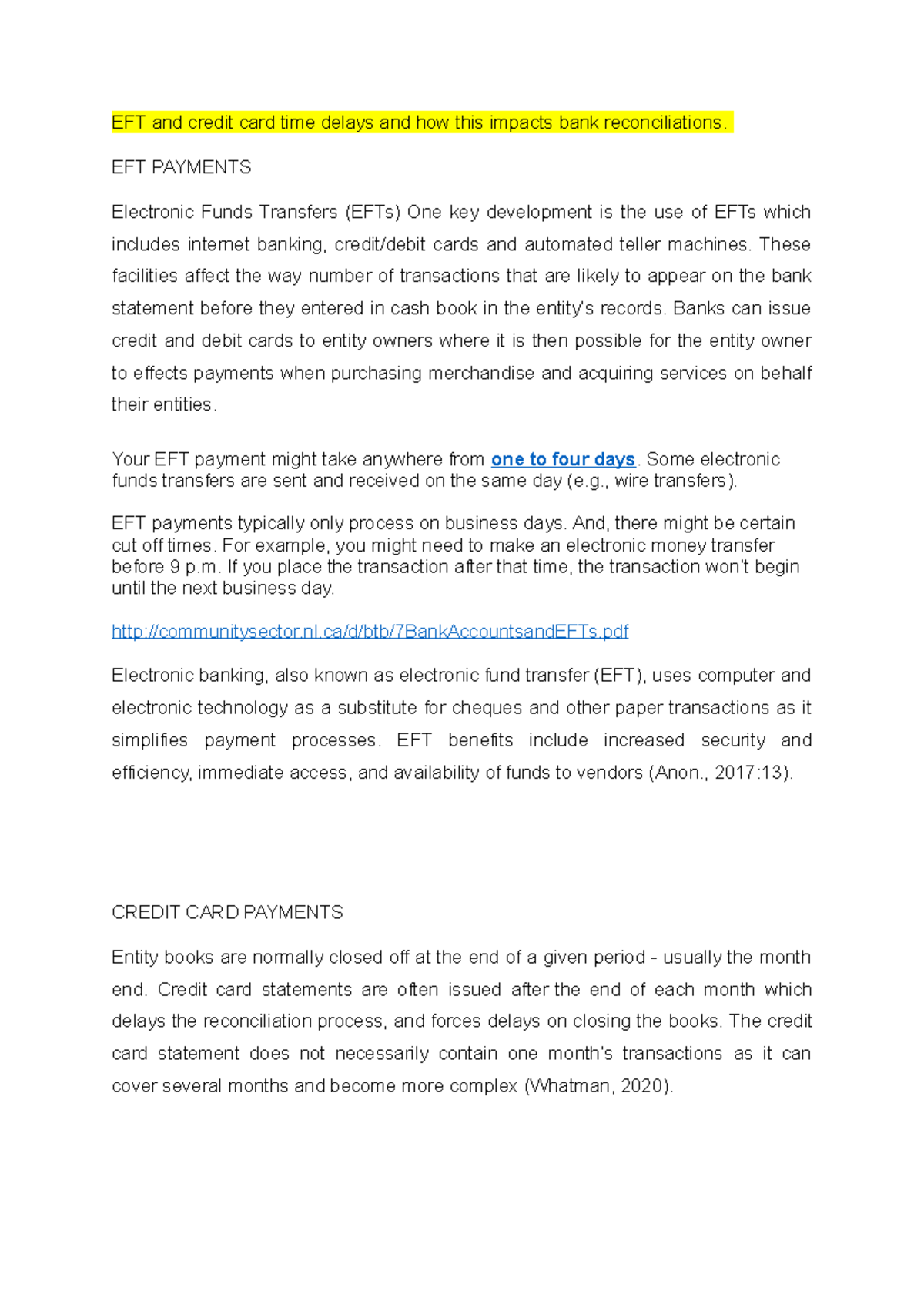 Bank recon research - EFT and credit card time delays and how this ...
