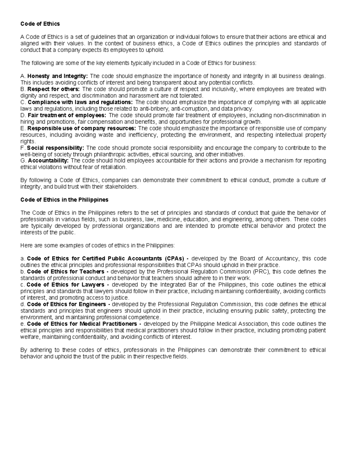 Code-of-Ethics - Code of Ethics A Code of Ethics is a set of guidelines ...