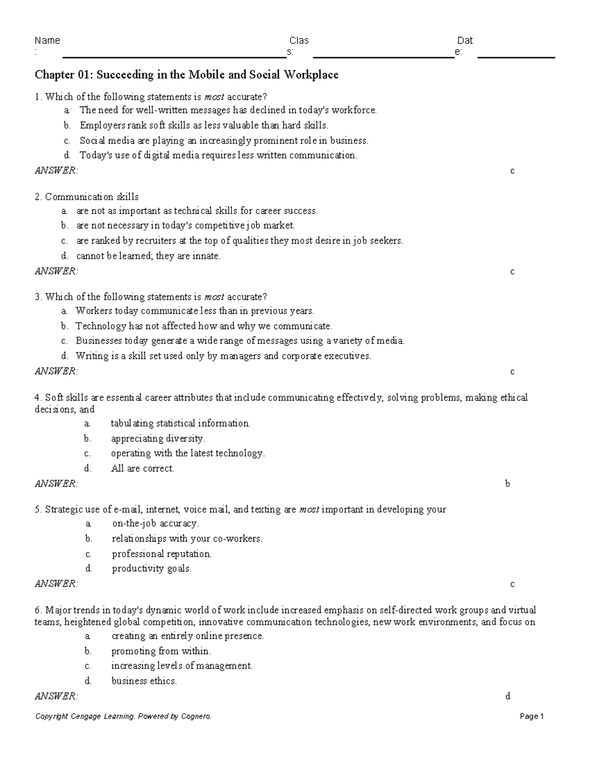 Test bank for essentials of business communication 11th edition mary ...