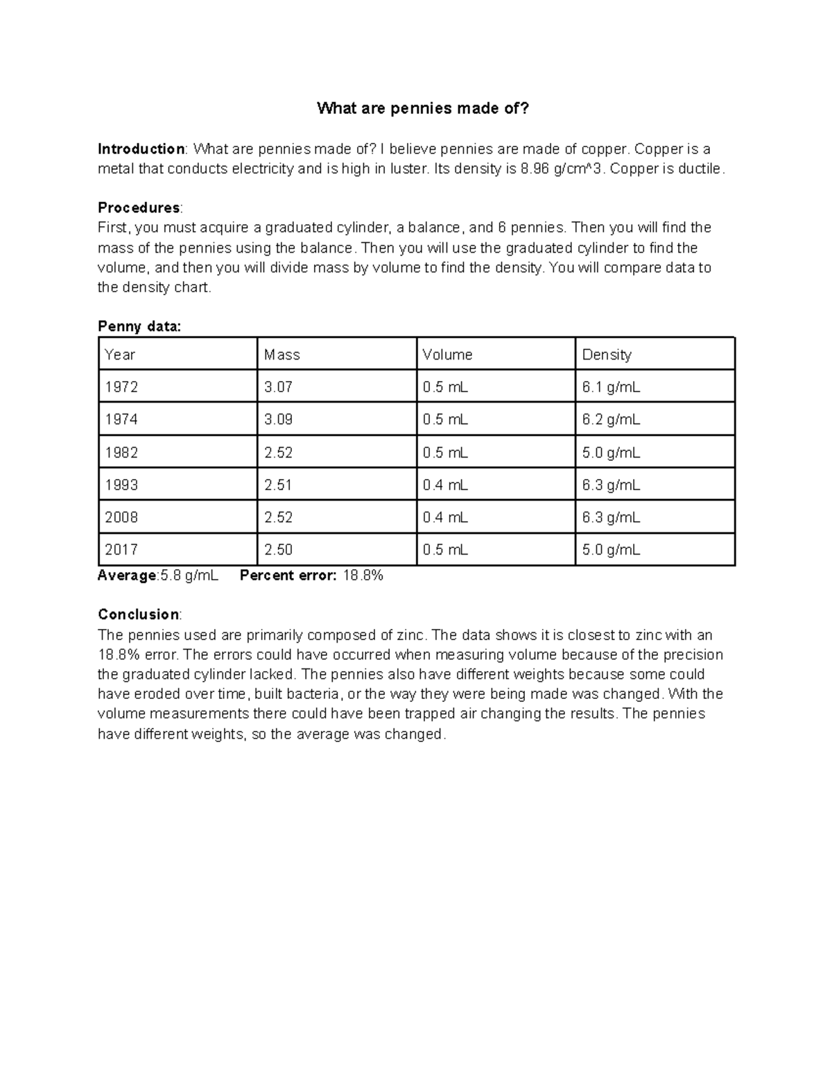 Chemistry Honors Lab Report - Studocu