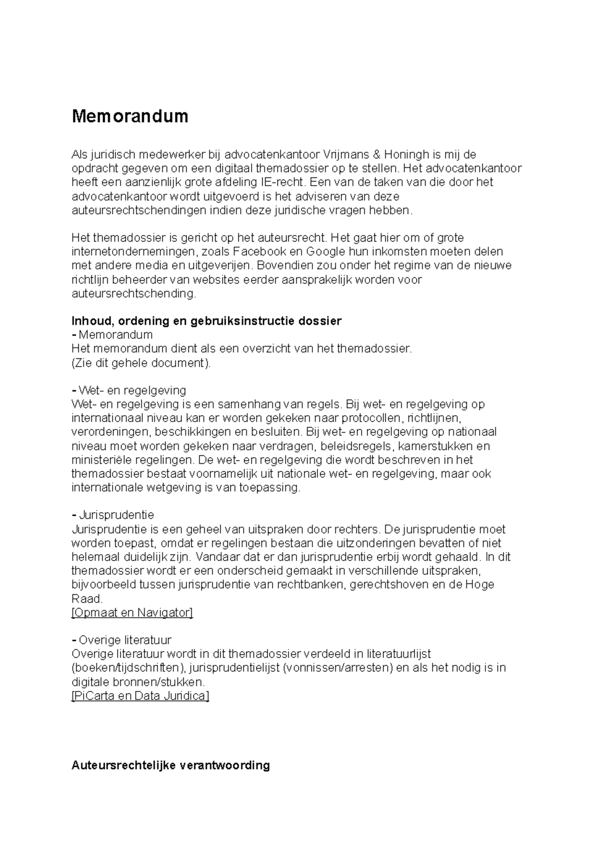 Memorandum 2019 - Memorandum Als juridisch medewerker bij ...