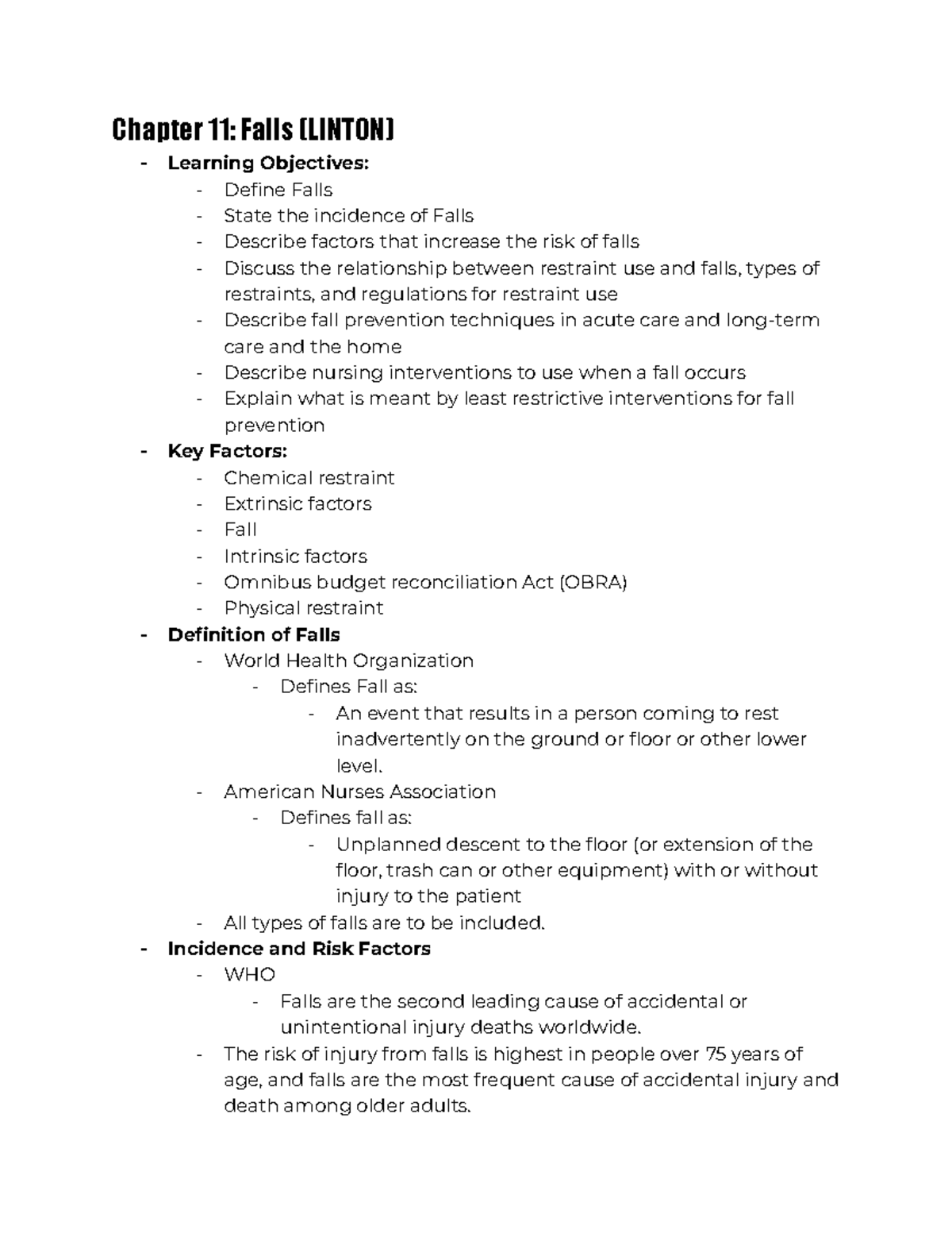 Med Surg Exam 6 - lecture exam 6 study guide - Chapter 11: Falls ...