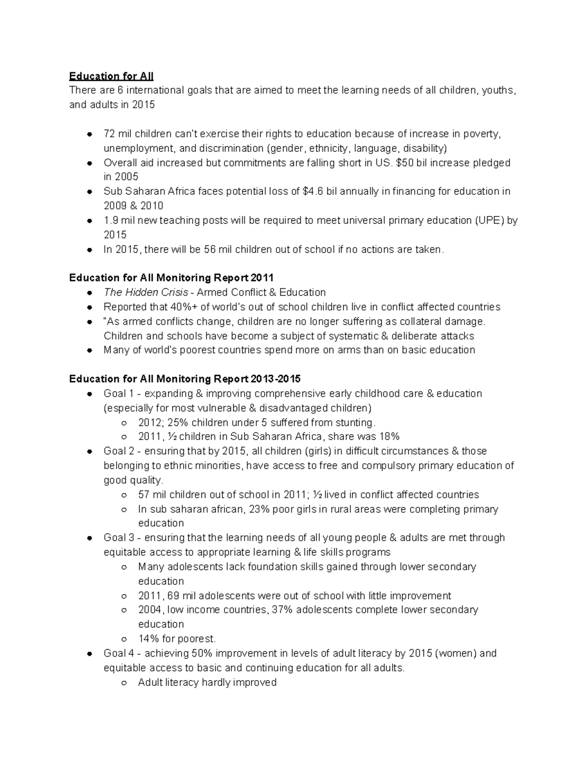 Education For All - Article Summary - Education for All There are 6 ...