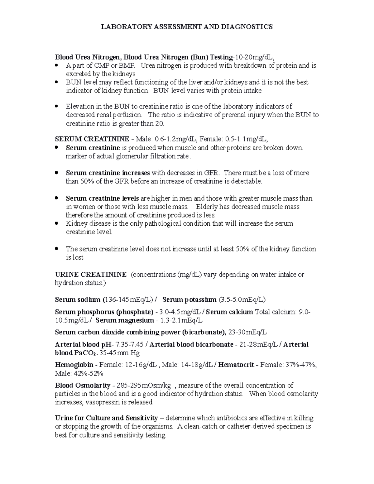 3.41 diagnostic labs renal - LABORATORY ASSESSMENT AND DIAGNOSTICS ...