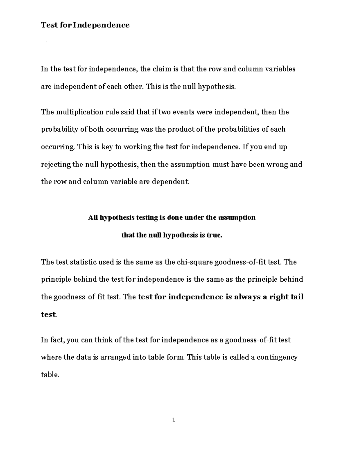 2021- Statistical Sciences -Test for Independence - Test for ...