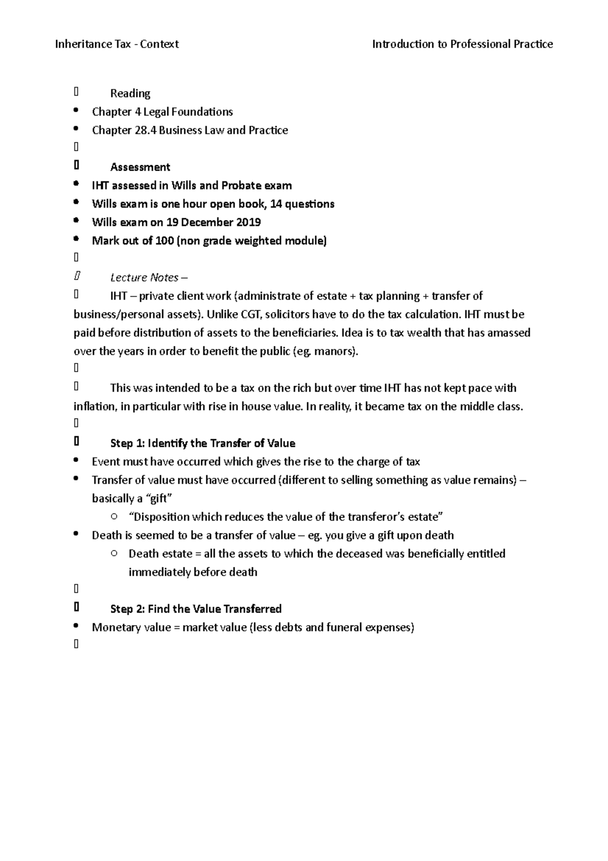 IHT - Inheritance Tax - Notes - Inheritance Tax - Context Introducion ...