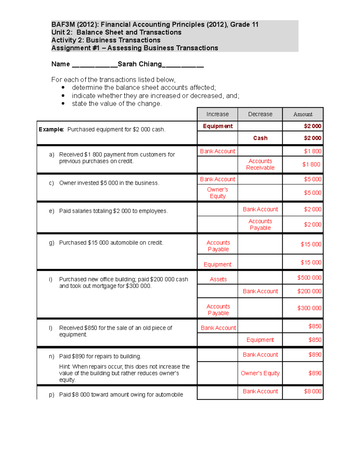 BAF3M U2A2 - Sarah Chiang - BAF3M (2012): Financial Accounting ...