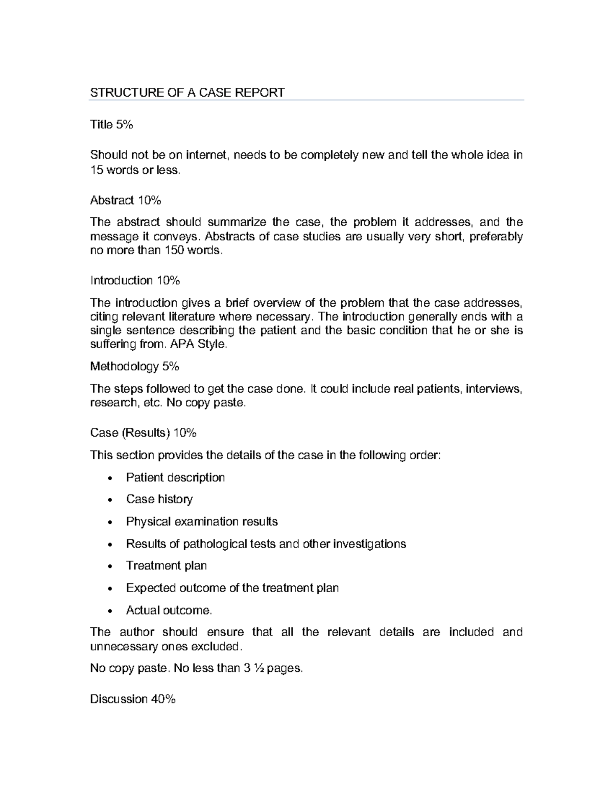 Structure OF A CASE Report - STRUCTURE OF A CASE REPORT Title 5% Should ...