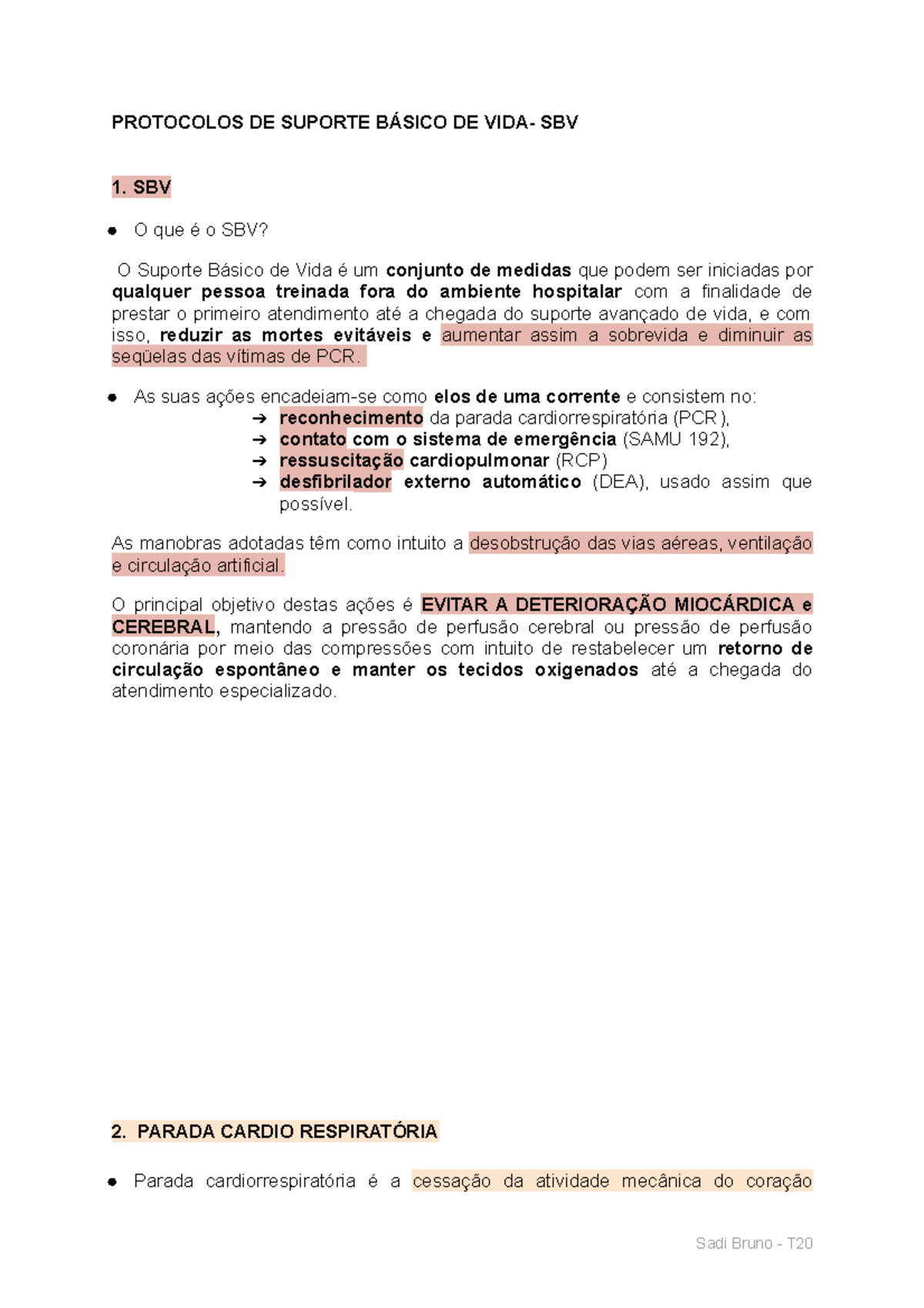 Suporte Básico de Vida SBV - PROTOCOLOS DE SUPORTE BÁSICO DE VIDA- SBV ...