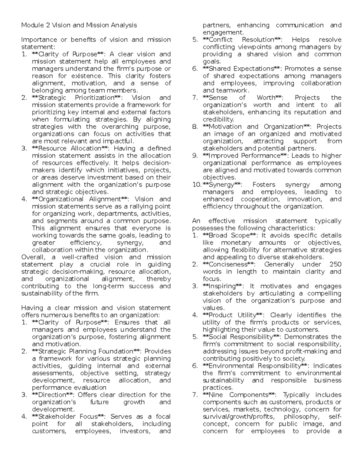 Module 2 Vision and Mission Analysis - Module 2 Vision and Mission ...