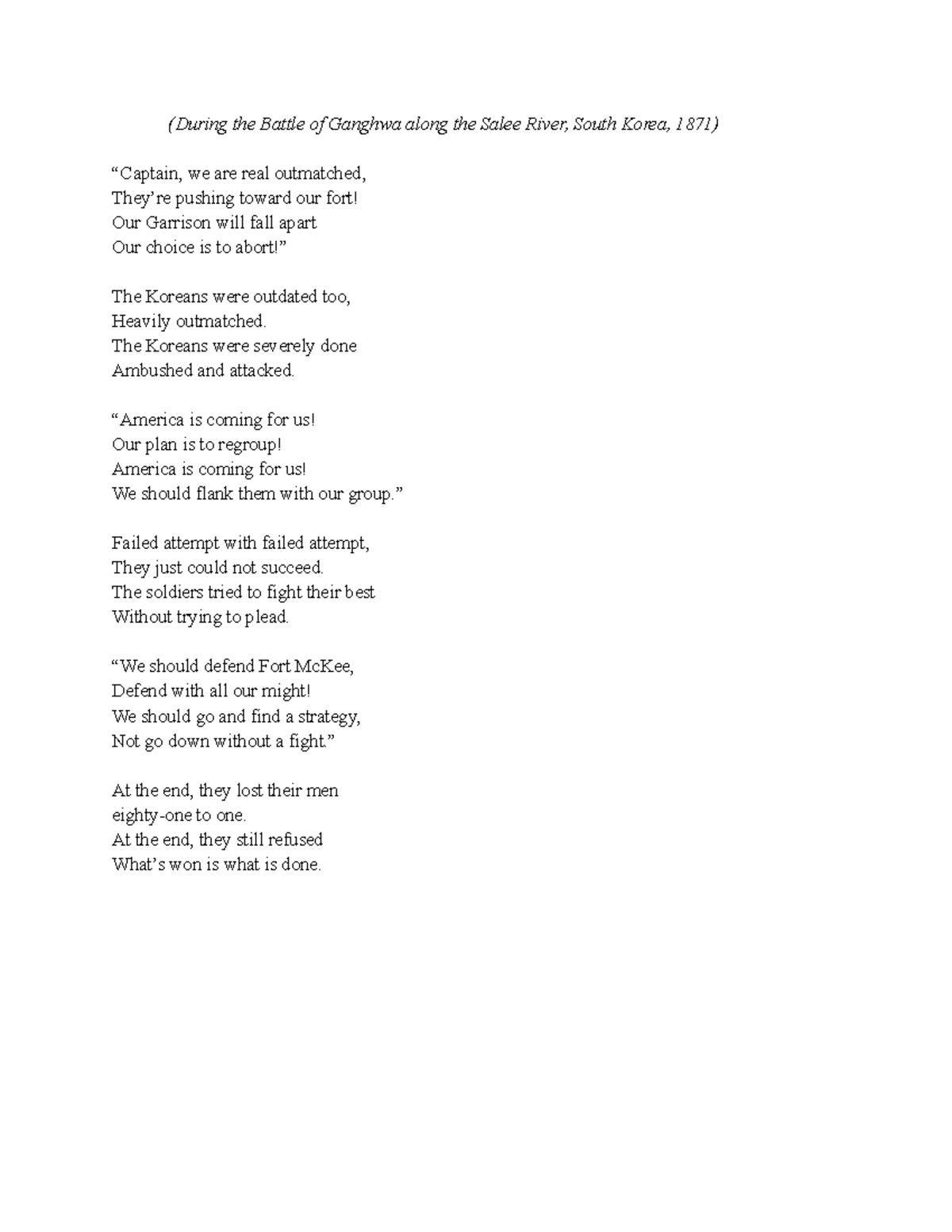 English ballad - AP LITERATURE - (During the Battle of Ganghwa along ...