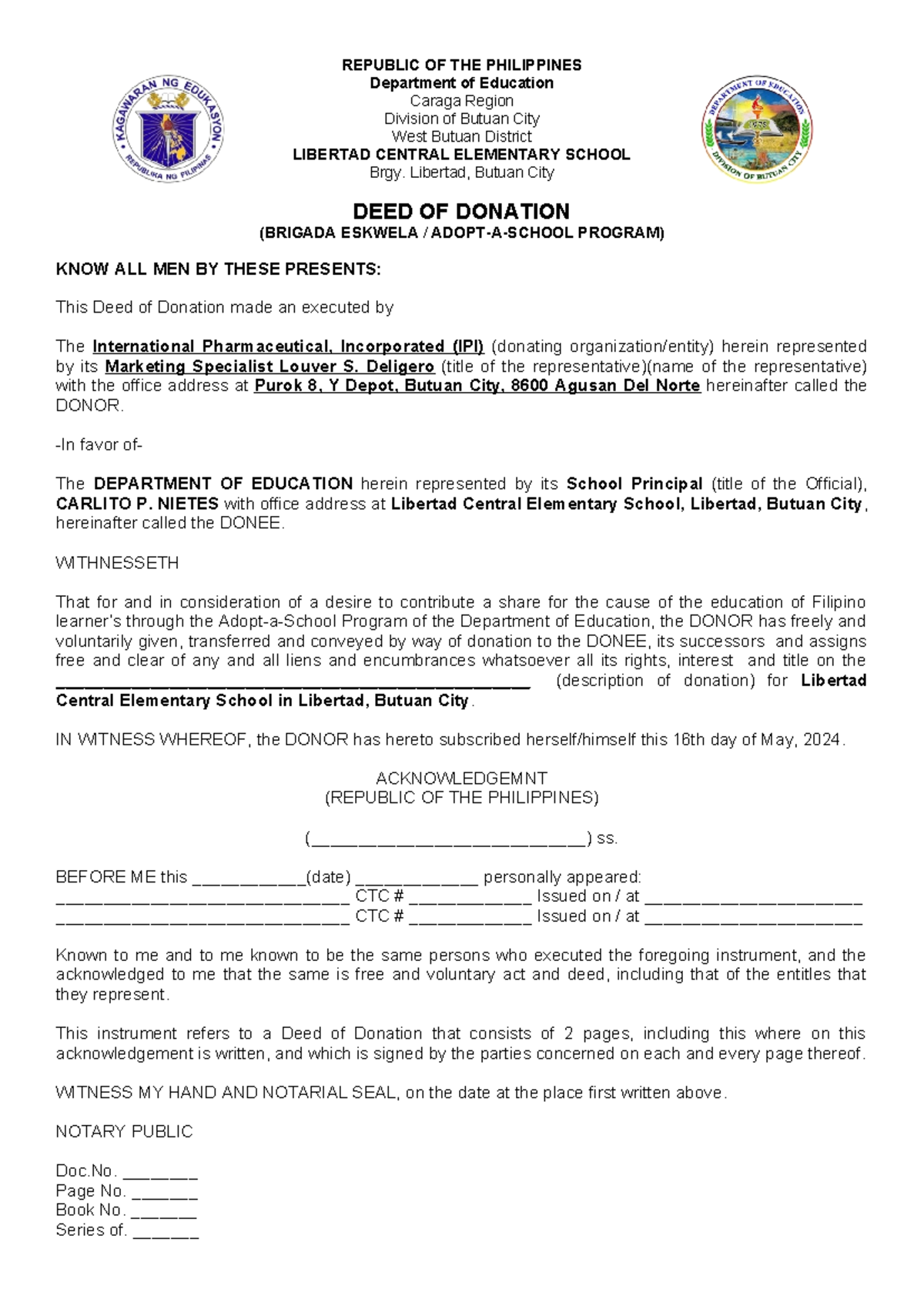DEED-OF- Donation-AND- Acceptance 2024 IPI - REPUBLIC OF THE ...