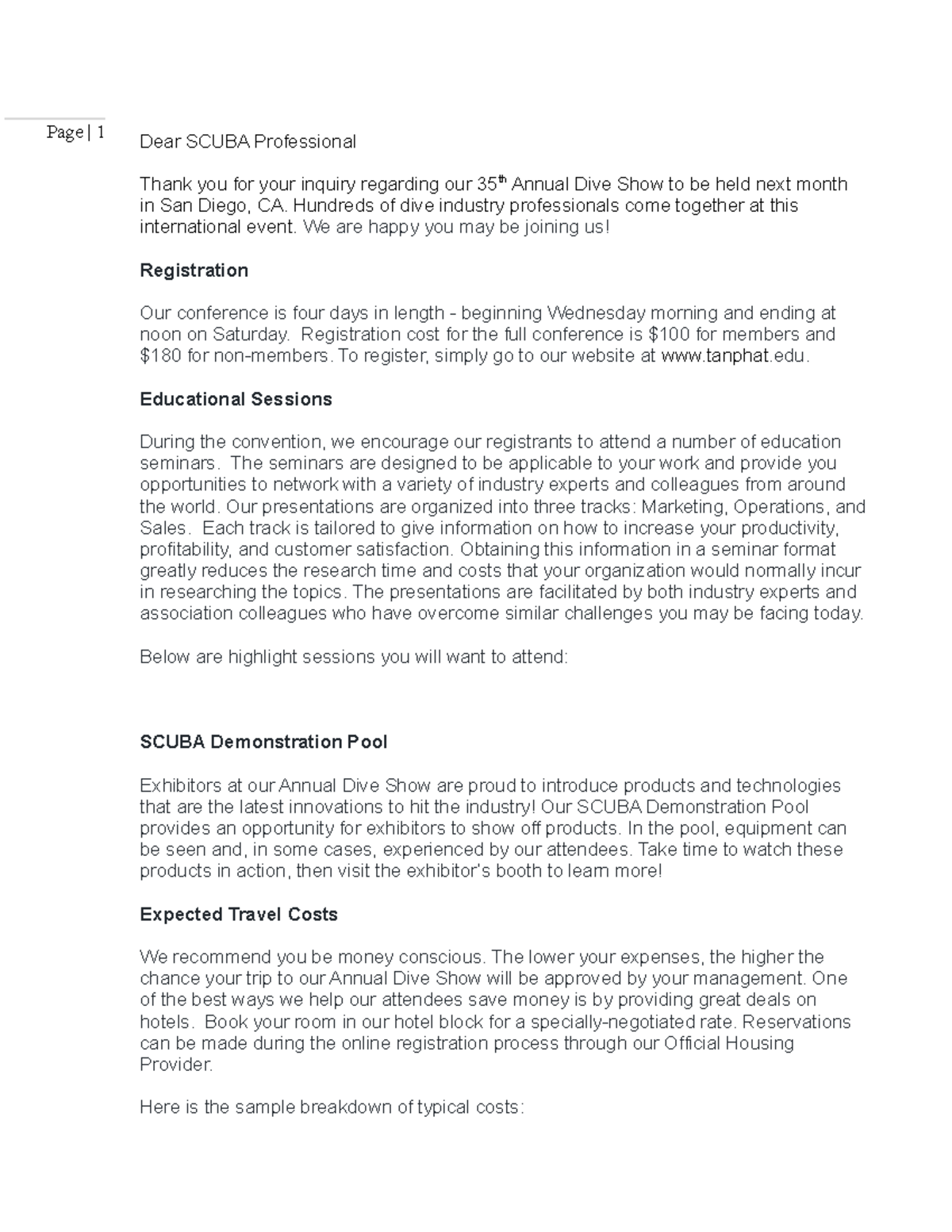 Project 5 - ádasdas - Dear SCUBA Professional Thank you for your ...