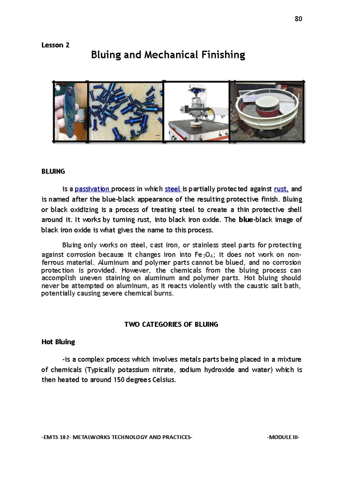 Module 3 Lesson 2 part 1 - 80 Lesson 2 Bluing and Mechanical Finishing ...