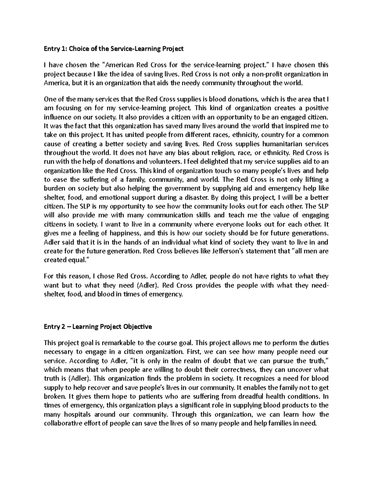 400SLP - Selection of SLP - Entry 1: Choice of the Service-Learning ...