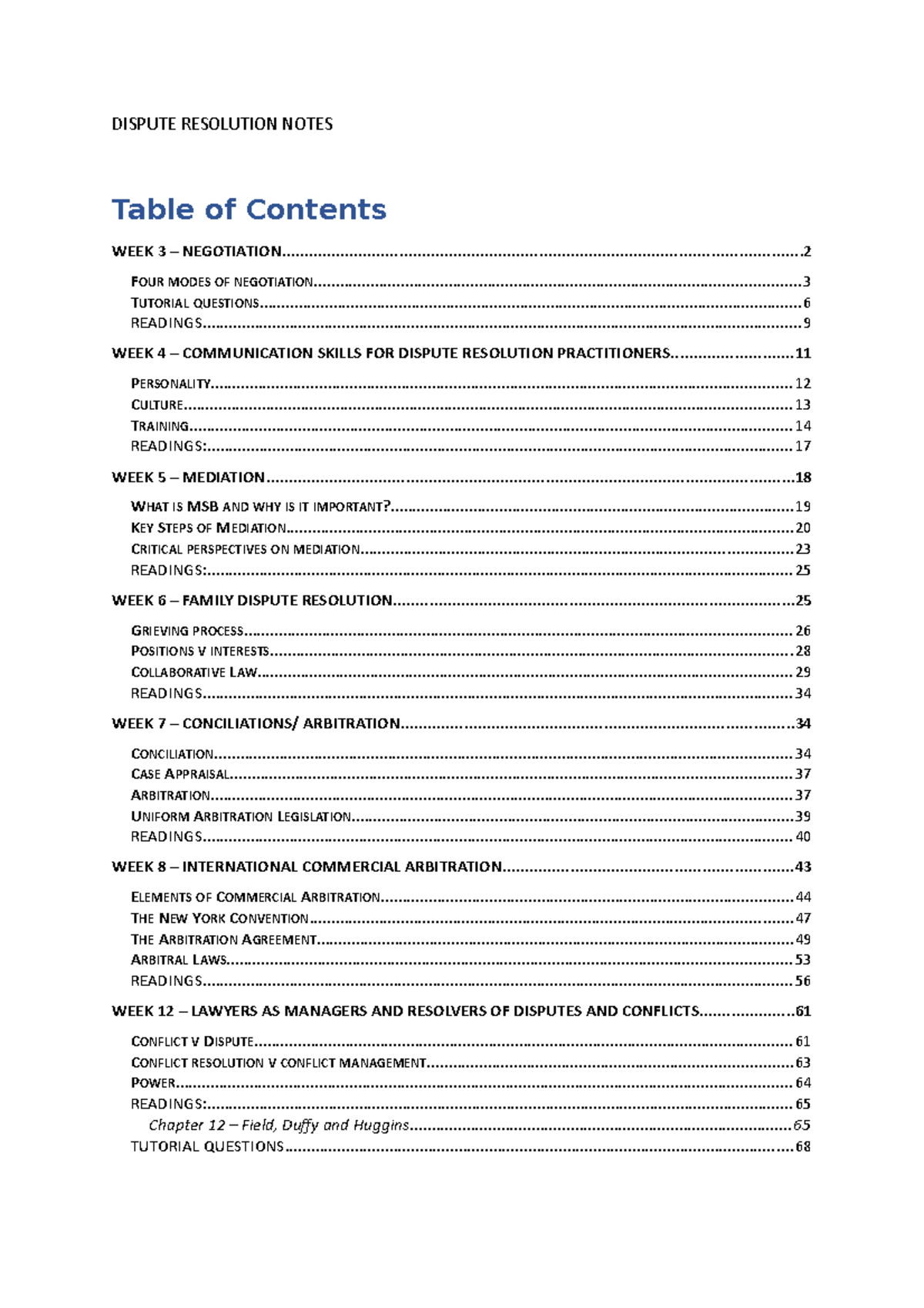 Dispute Resolution notes for Exam - DISPUTE RESOLUTION NOTES WEEK 3 ...